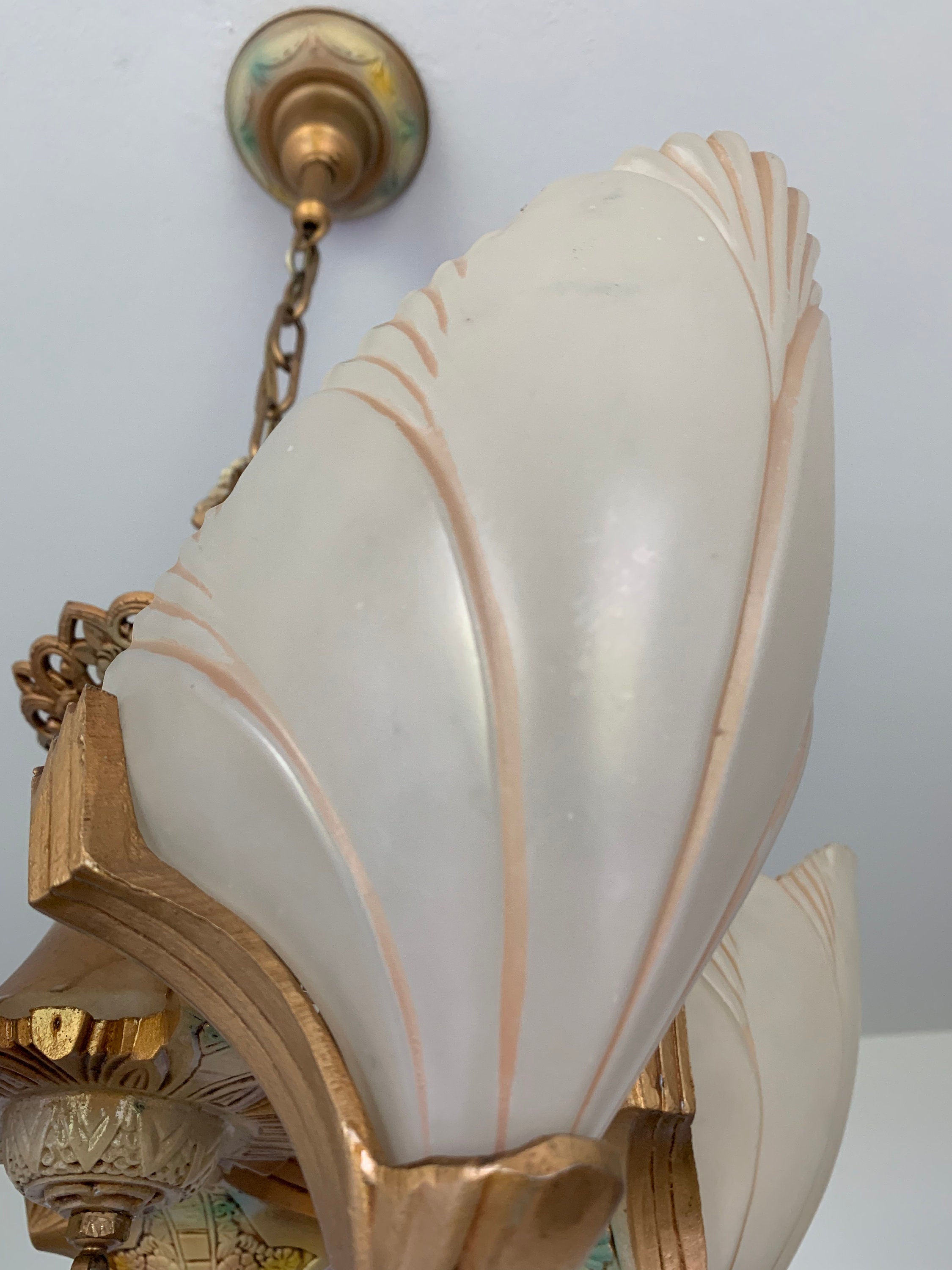 Batwing Slip Shade Hanging Chandelier, 1920's 5 Bulb Ceiling Fixture ...