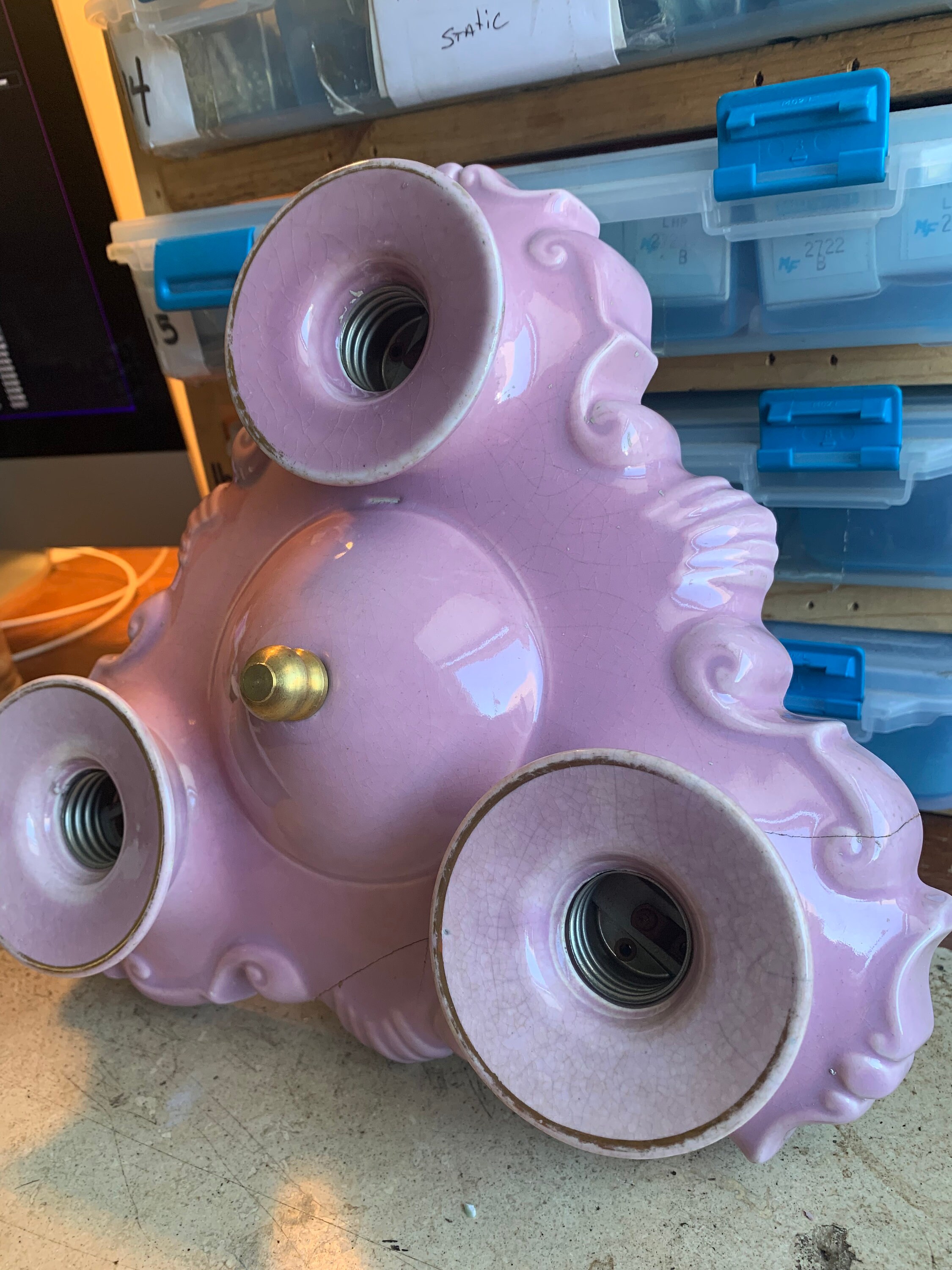 Antique Porcelain (Durock) Ceiling Fixture, Lavender Lilac Pink, 1920's ...