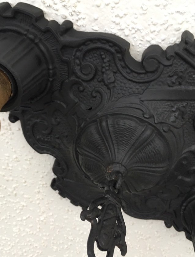 French Medieval Flush Mount Heavy Cast Iron Ceiling Light, 1920's Art ...