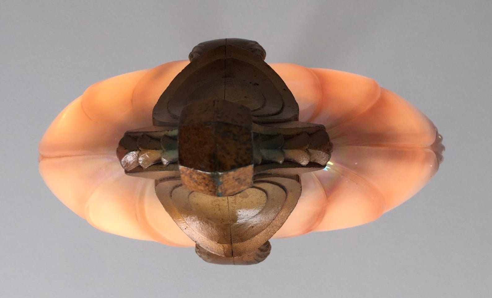 1920's Antique Art Deco Hanging Batwing Slip Shade Chandelier, Original ...