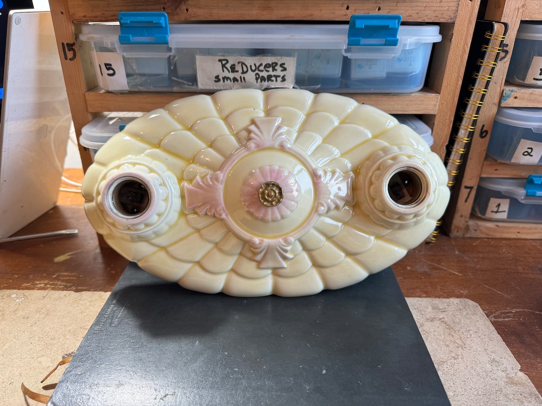 Flush Mount Ceiling Fixture, 1930's Two Bulb Bone Ivory Porcelain With ...