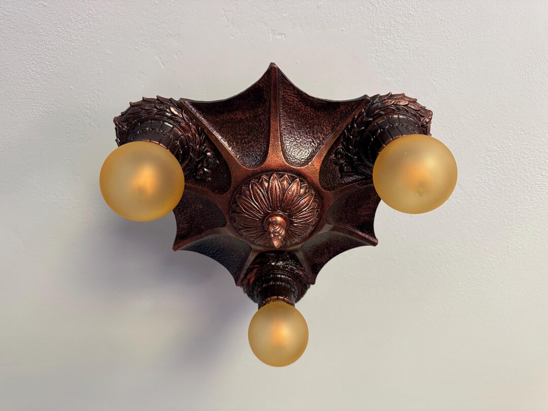 Semi Flush Mount Cast Iron Ceiling Light, 1910's Art Deco, Markel Web ...
