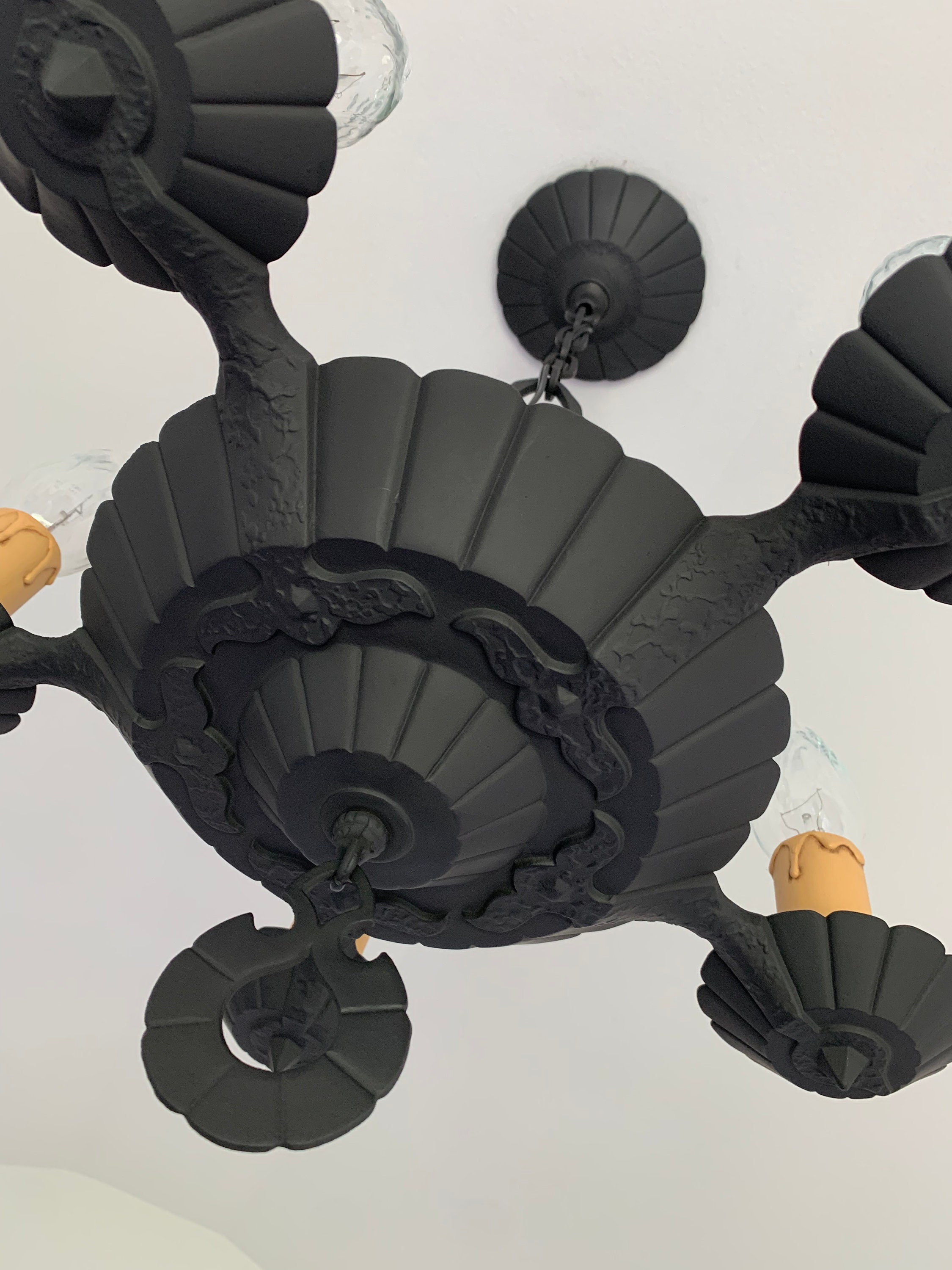 Art Deco Hanging Ceiling Fixture, Upright Bulbs, 1910's Cast Iron ...