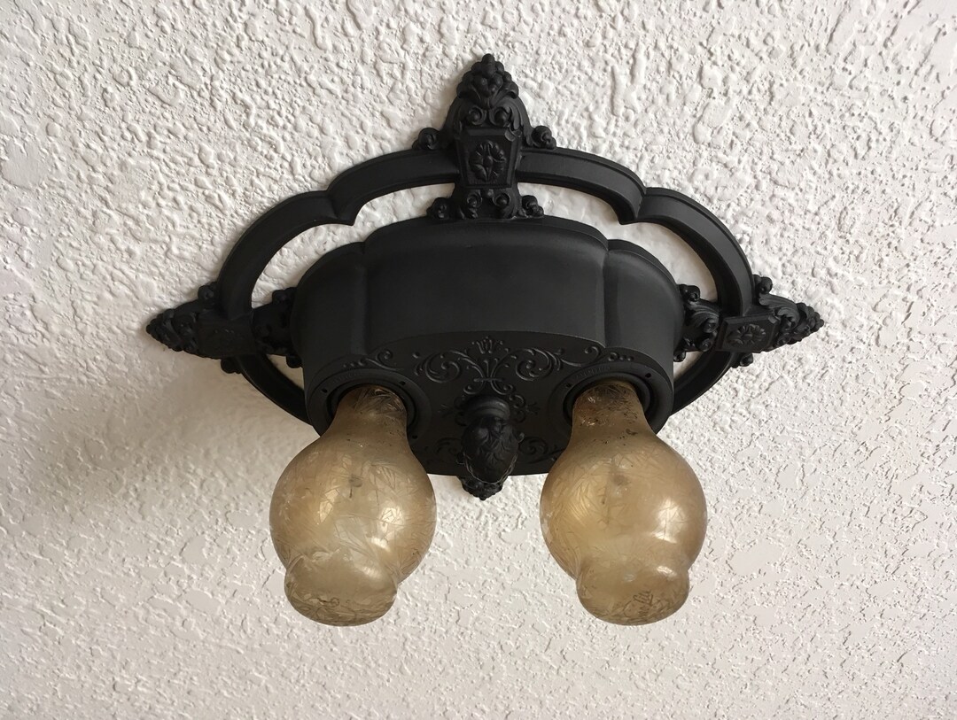 1910's Flush Mount Light Fixture, Cast Aluminum, Rewired, Charcoal ...