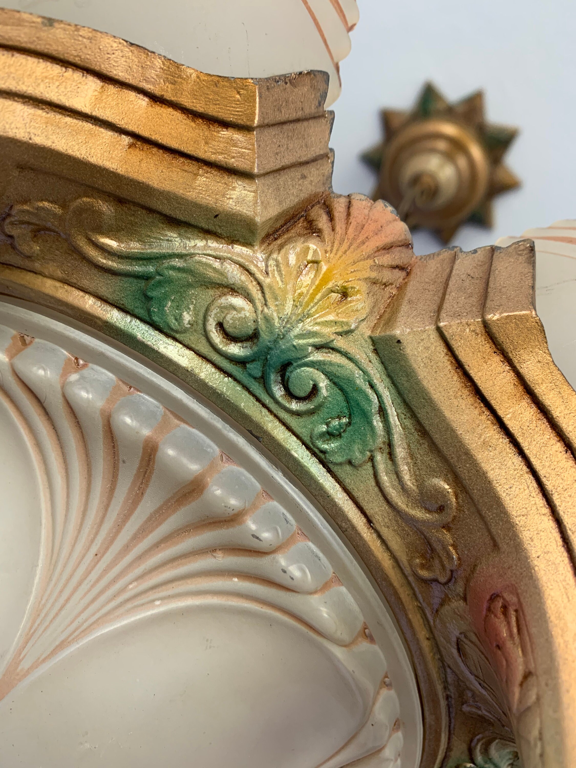 Batwing Slip Shade Hanging Chandelier, 1920's 6 Bulb Ceiling Fixture ...