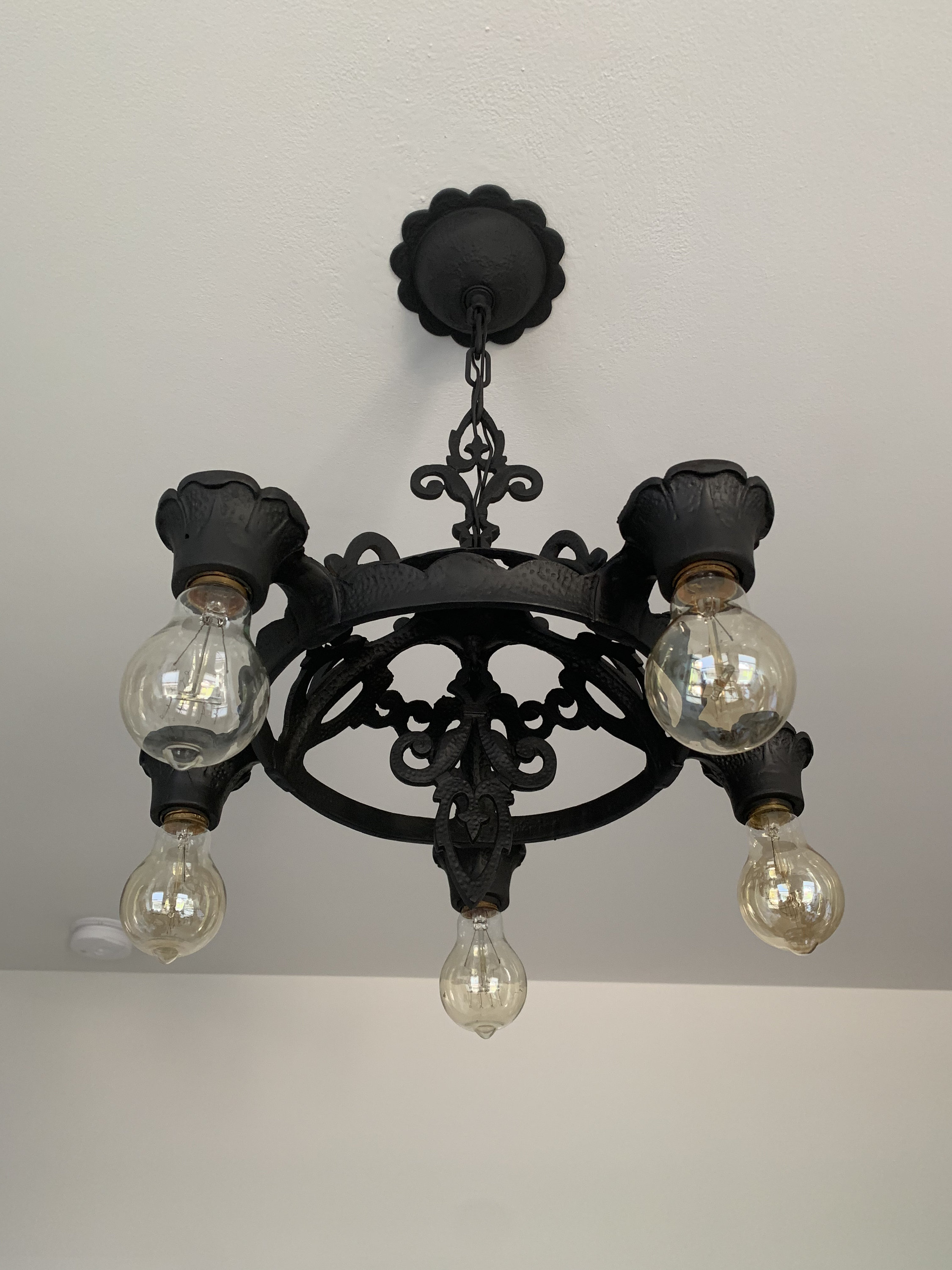 Art Deco Gothic Medieval Hanging 5 Light Ceiling Fixture, 1910's Cast ...