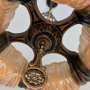 Antique Hanging Slip Shade Ceiling Fixture, 1910's Original Bronze ...