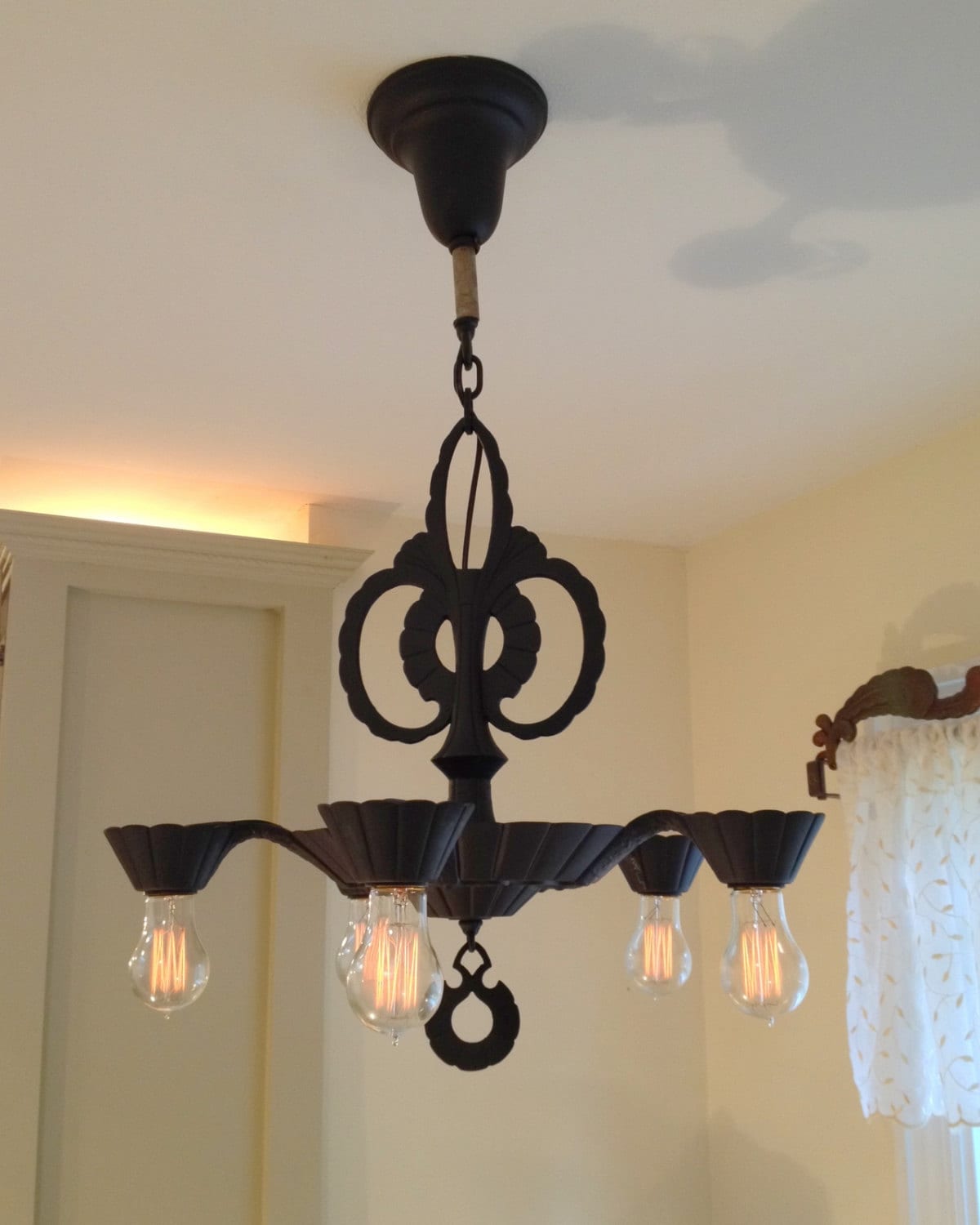 Antique Deco 5 Light Hanging Ceiling Fixture, Cast Iron, 1920's ...