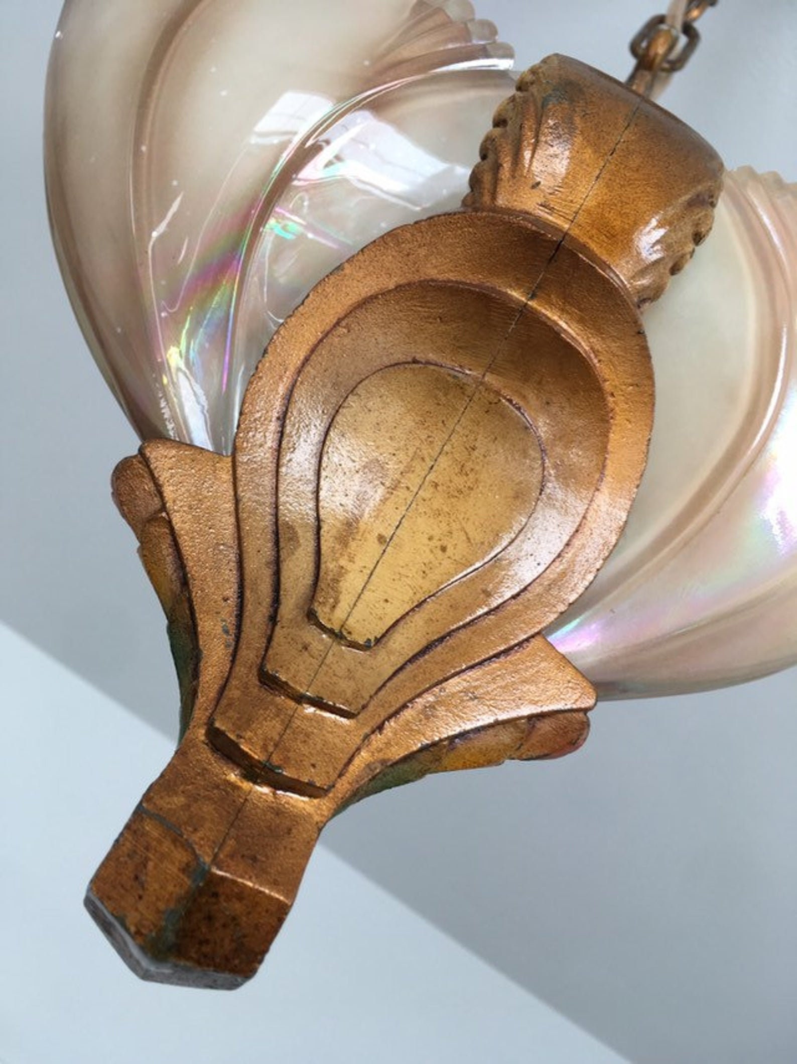 1920's Antique Art Deco Hanging Batwing Slip Shade Chandelier, Original ...