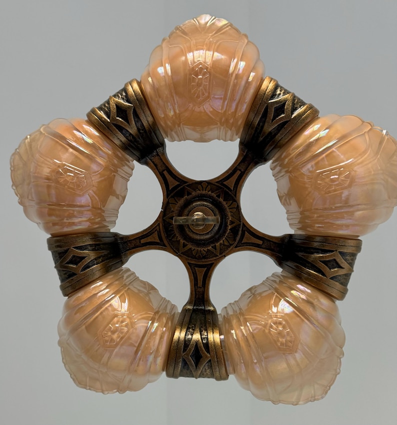 Antique Hanging Slip Shade Ceiling Fixture, 1910's Original Bronze ...