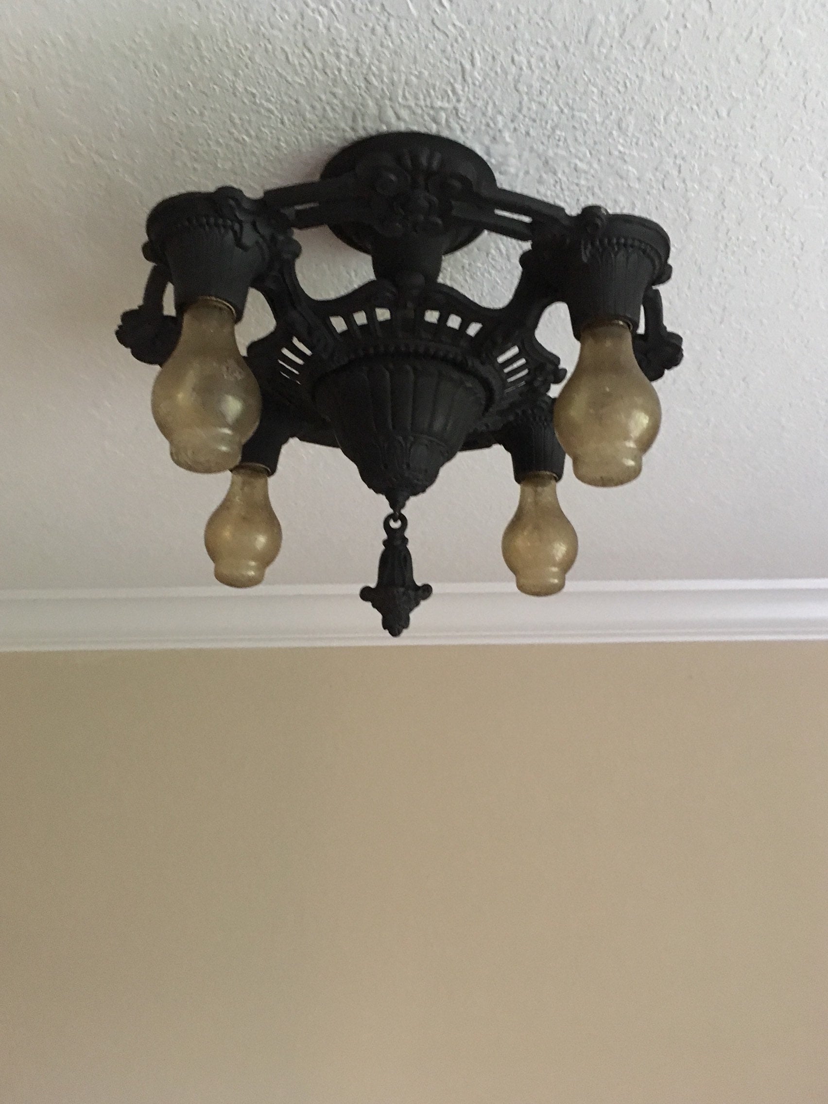 Antique 1920's 5 Bulb Semi Flush Light Fixture, Heavy Cast Iron ...