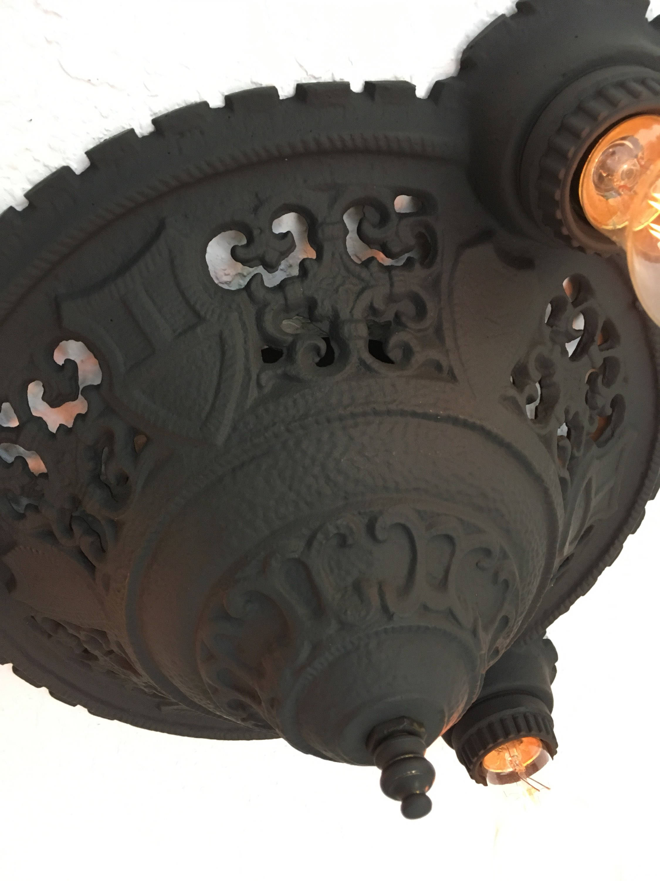 English Tudor Flush Mount Ceiling Fixture, Three Bulb, Heavy Cast Iron ...