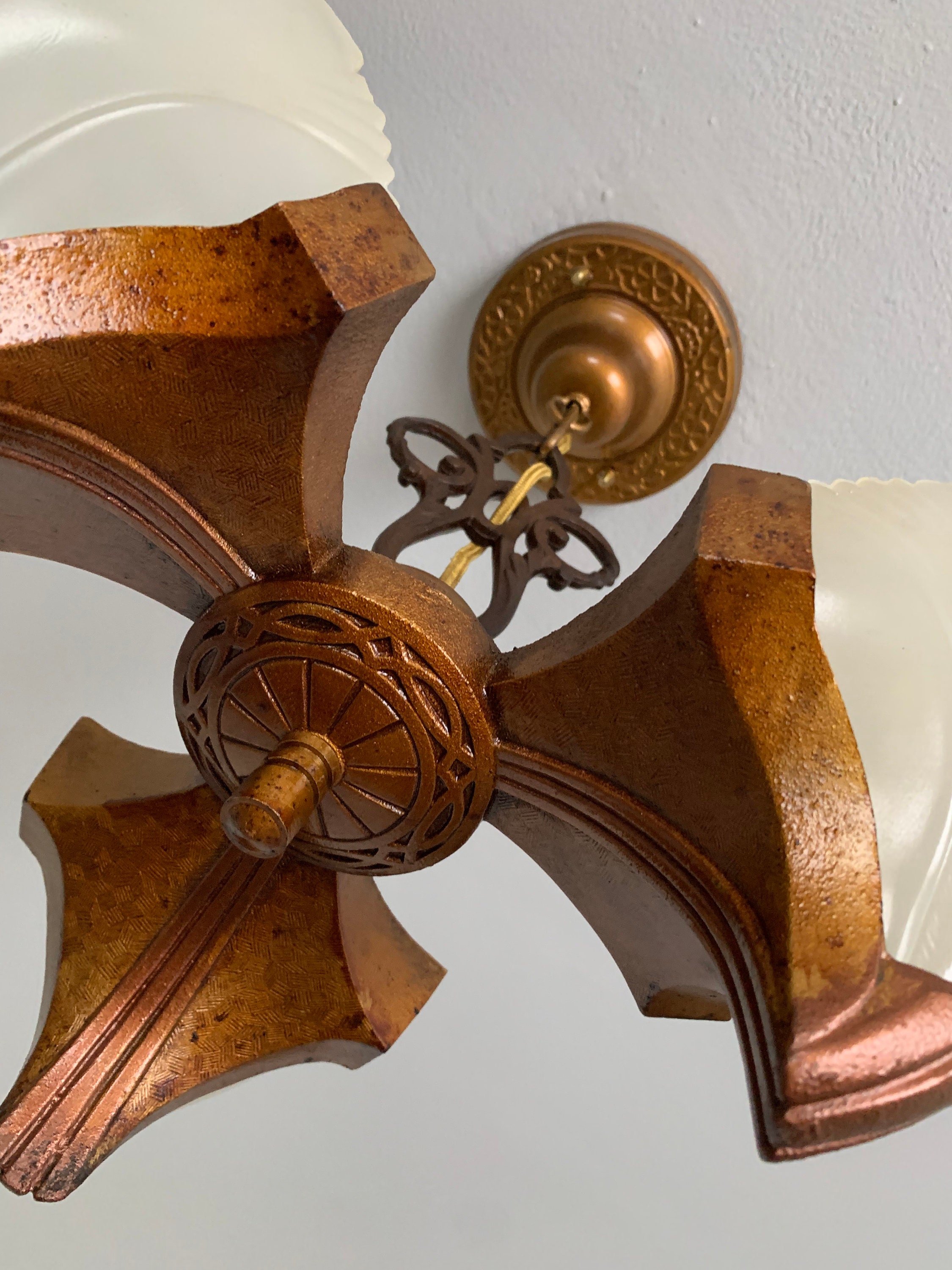 Batwing Slip Shade Hanging Chandelier, 1910's 3 Light Ceiling Fixture ...