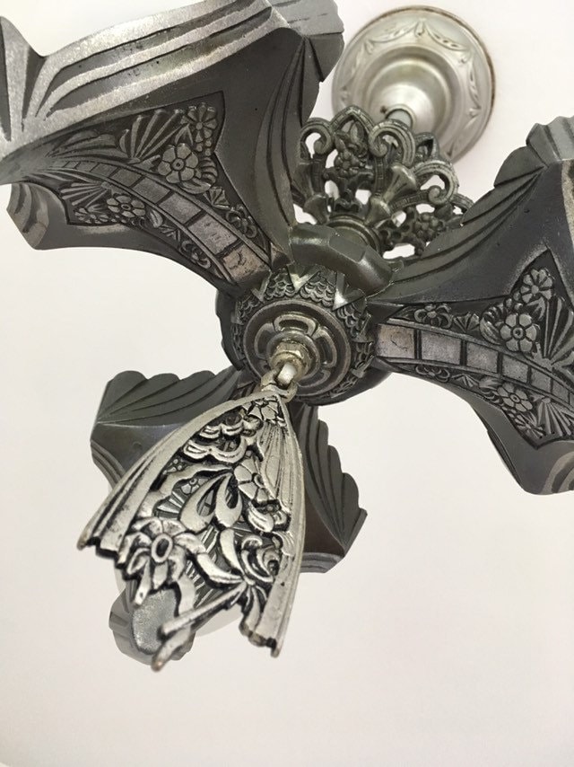 Batwing Slip Shade Hanging Chandelier, 1920's 3 Light Ceiling Fixture ...