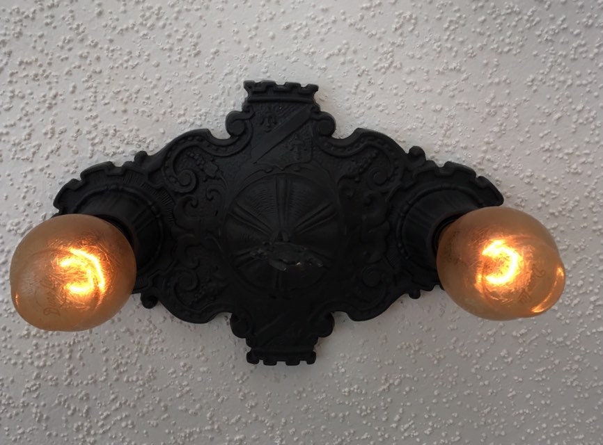 French Medieval Flush Mount Heavy Cast Iron Ceiling Light, 1920's Art ...
