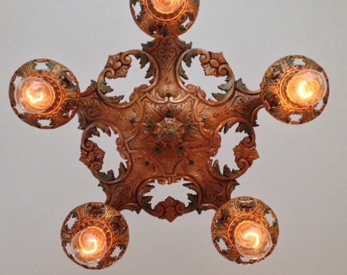 Antique Victorian 5 Light Hanging Ceiling Fixture, Restored, 1920's ...