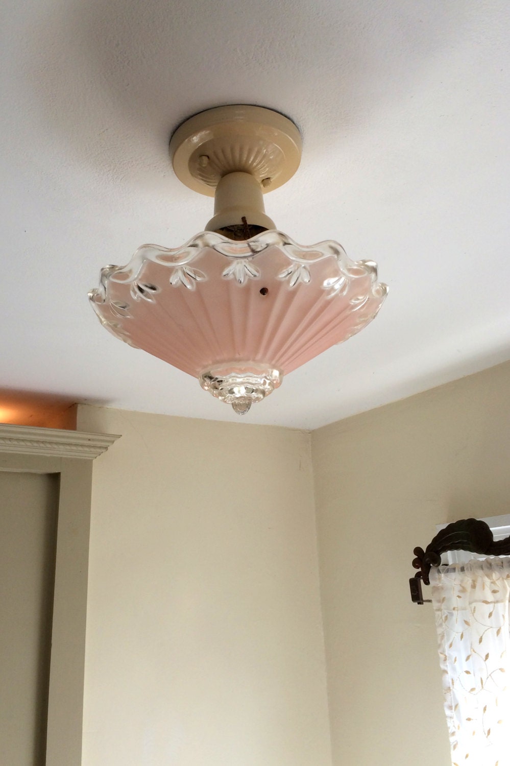 Vintage Lighting 3 Chain Semi Flush Ceiling Light, 1930's, Pink Glass ...
