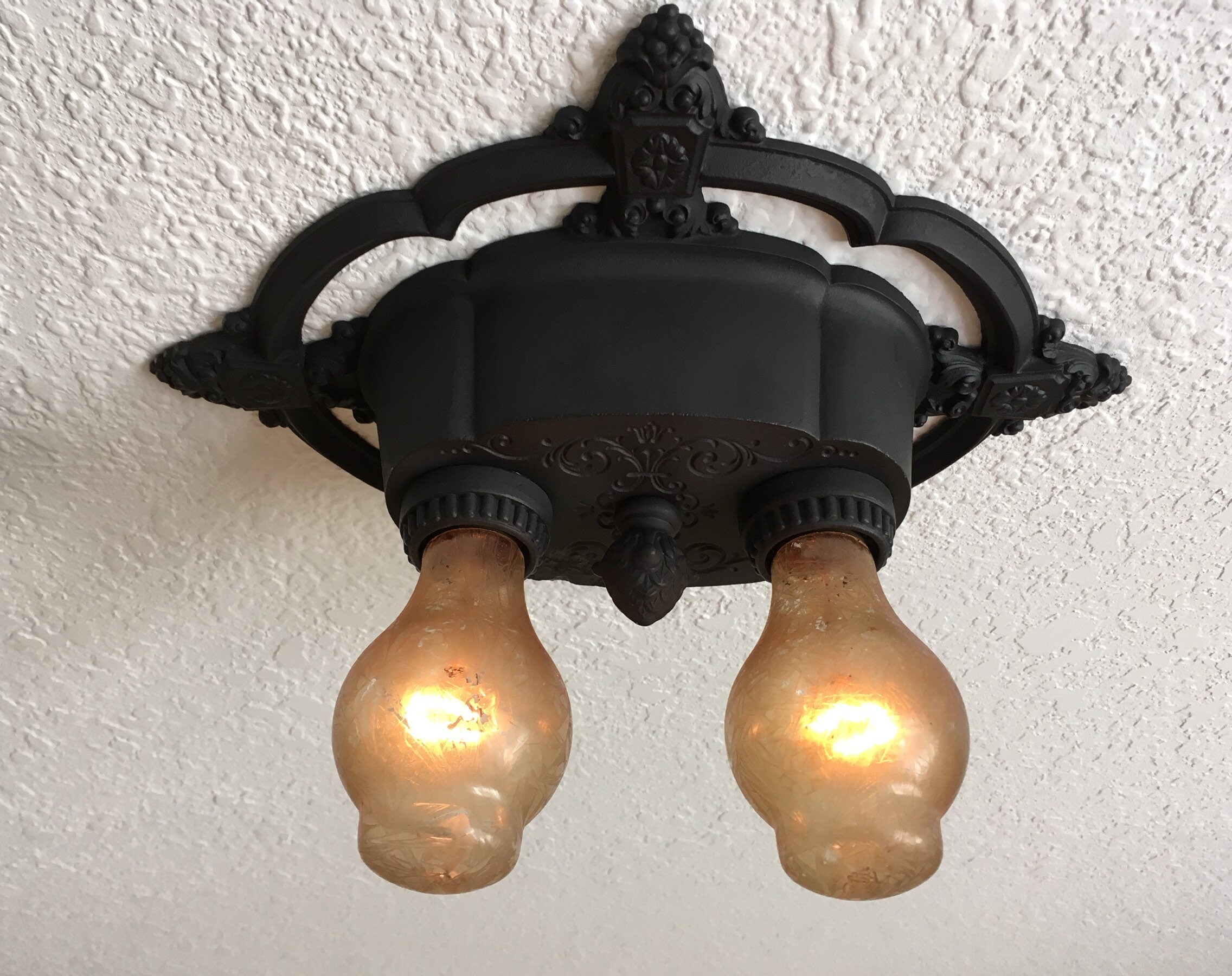 1910's Flush Mount Light Fixture, Cast Aluminum, Rewired, Charcoal ...
