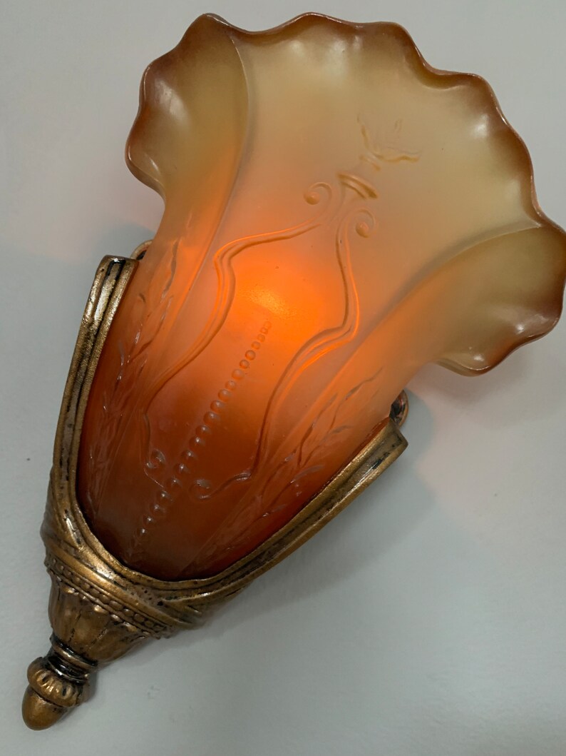 Slip Shade Wall Sconce With Two-tone Glass Shades, 1910's, Restored ...
