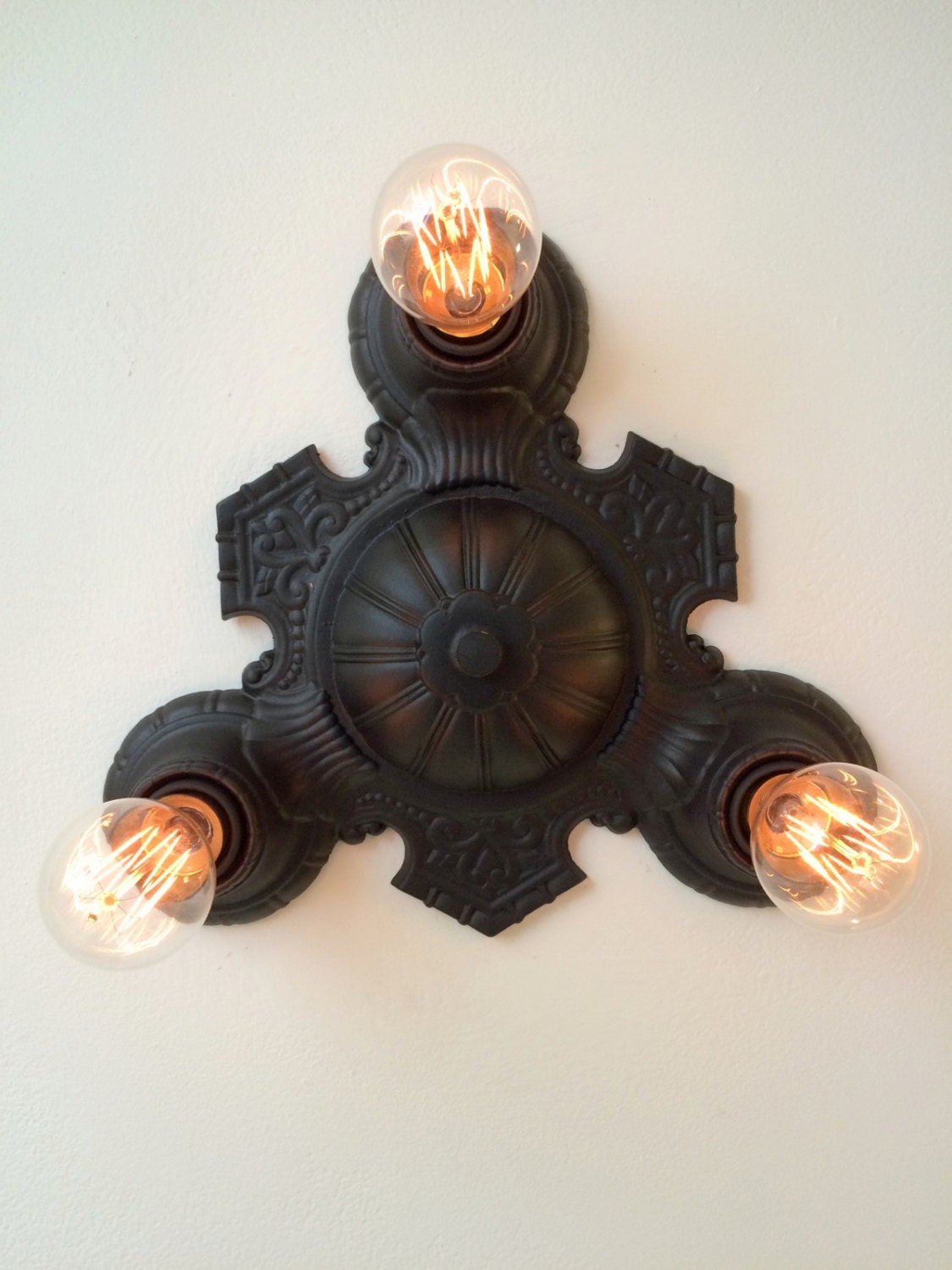 Flush Mount Cast Iron Ceiling Fixture, 1920's, Refinished Charcoal ...
