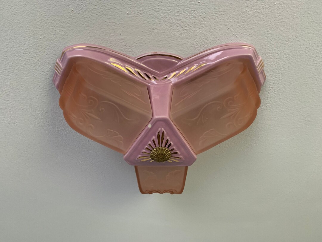 1920's Flush Mount Slip Shade Ceiling Fixture, Rare Lavender 3 Light ...