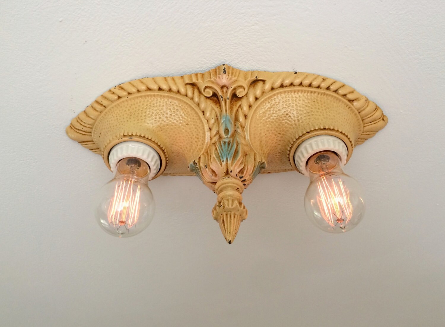 RESERVED Antique Flush Mount Ceiling 2 Light, Moe Bridges Cast Iron ...
