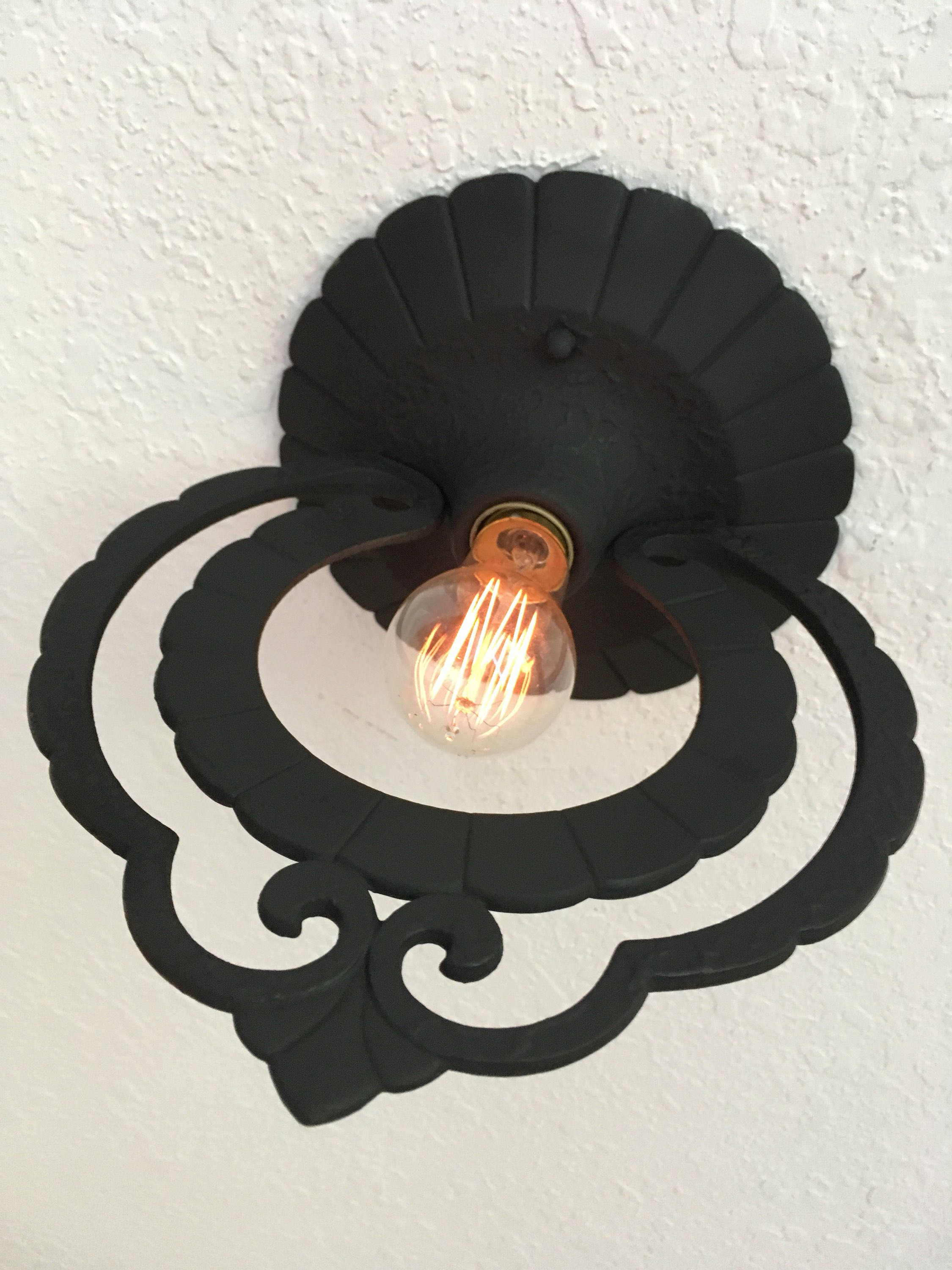 RESERVED: Art Deco Farmhouse Flush Mount Ceiling Fixture, Cast Iron ...