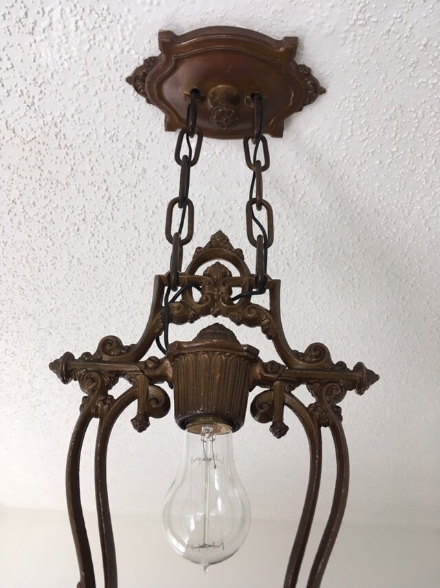 Rare Hanging Chandelier, 1905, Restored/Rewired, Original Bronze Decor ...