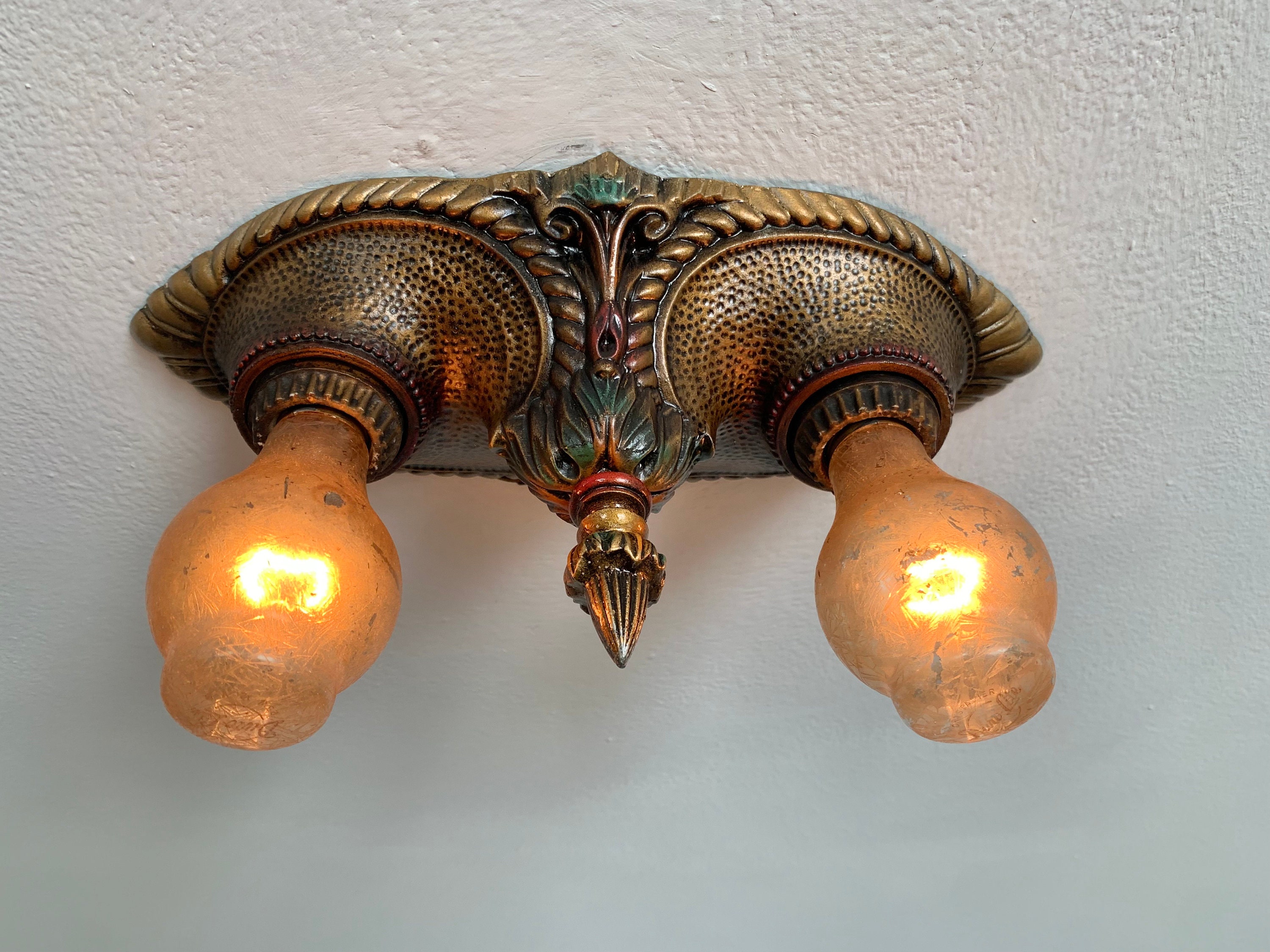 Flush Mount Cast Iron Ceiling Light, 1920's Art Deco, Original Multi ...