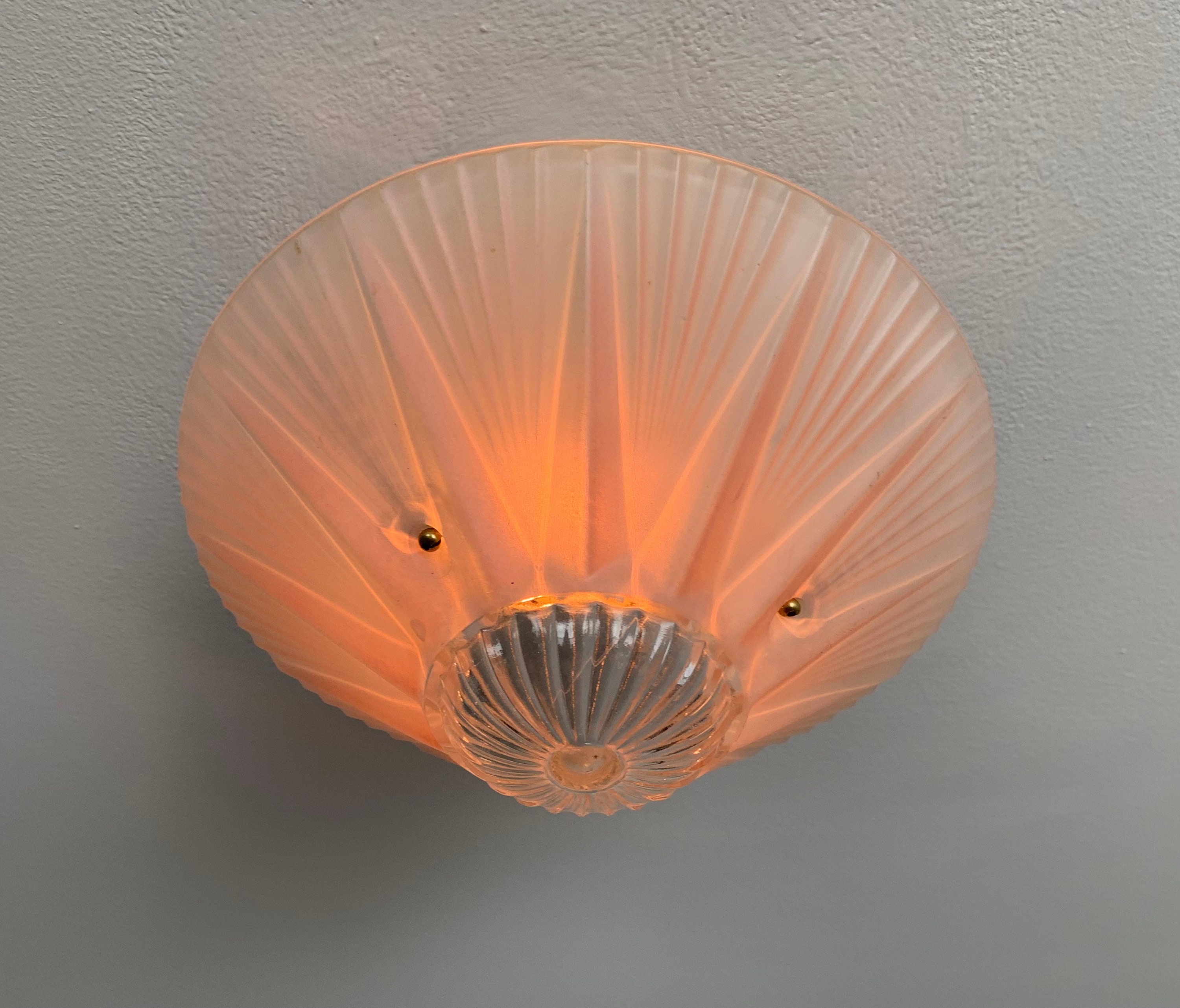 Antique 3 Chain Semi Flush Ceiling Light, 1930's Pink Art Deco with ...