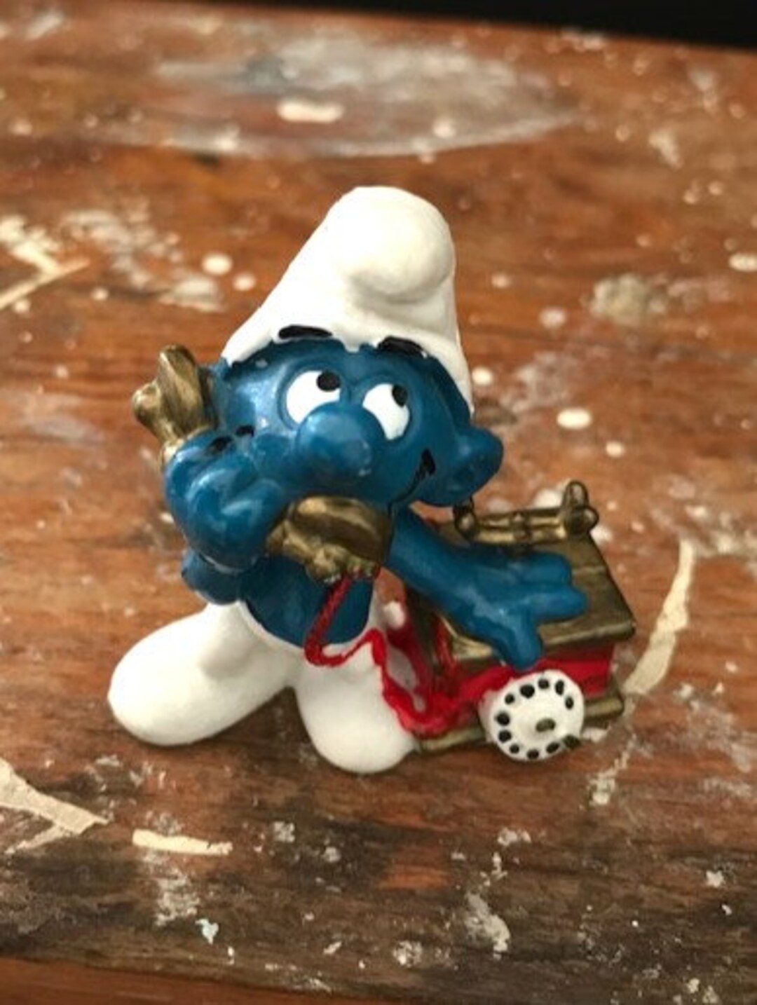 Vintage the Smurfs Smurf on Rotary Telephone Figurine by Schleich, PEYO ...