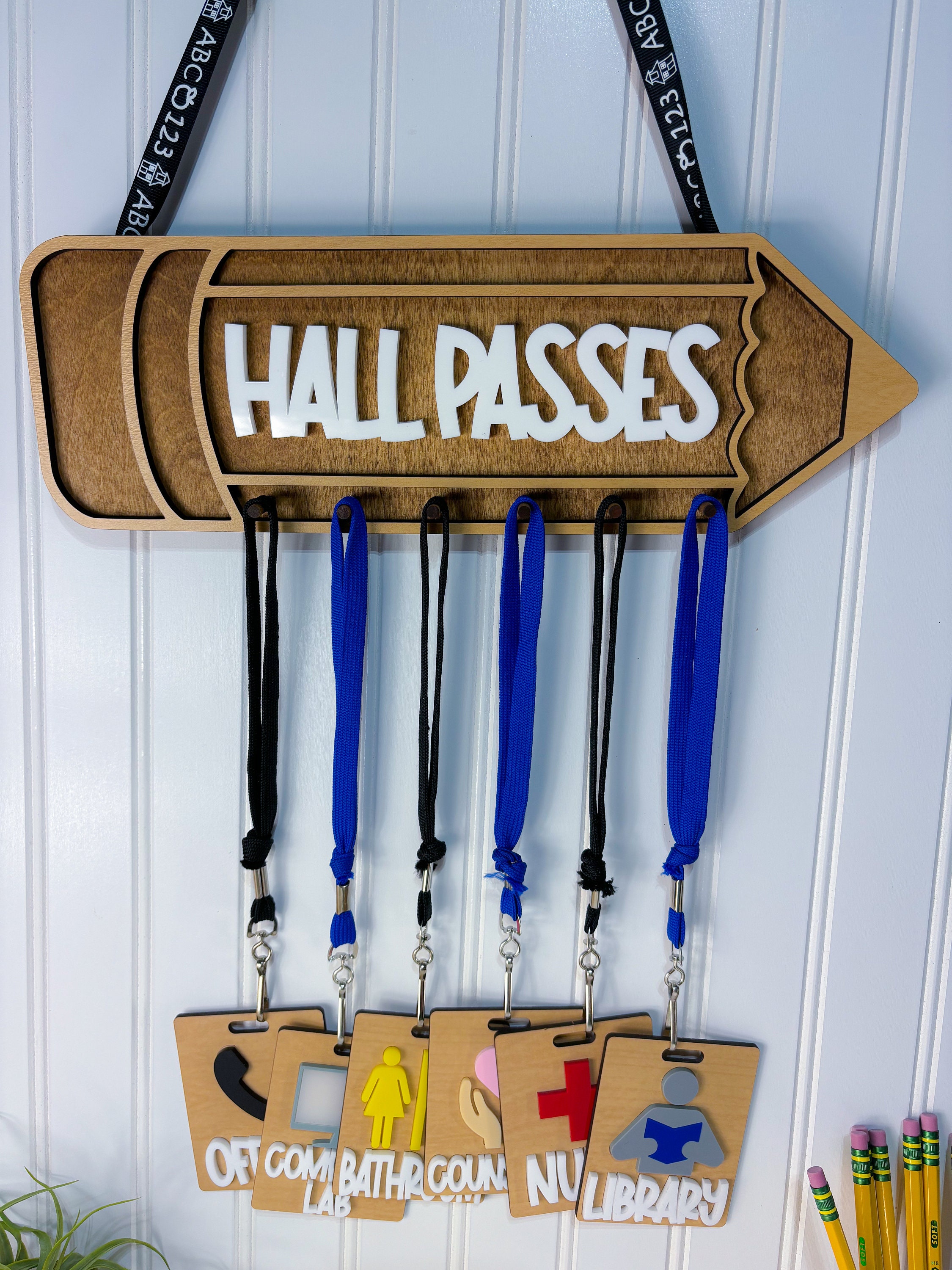 Hall Pass Hanger: Birch Wood Classroom Set With 6 Passes - Etsy
