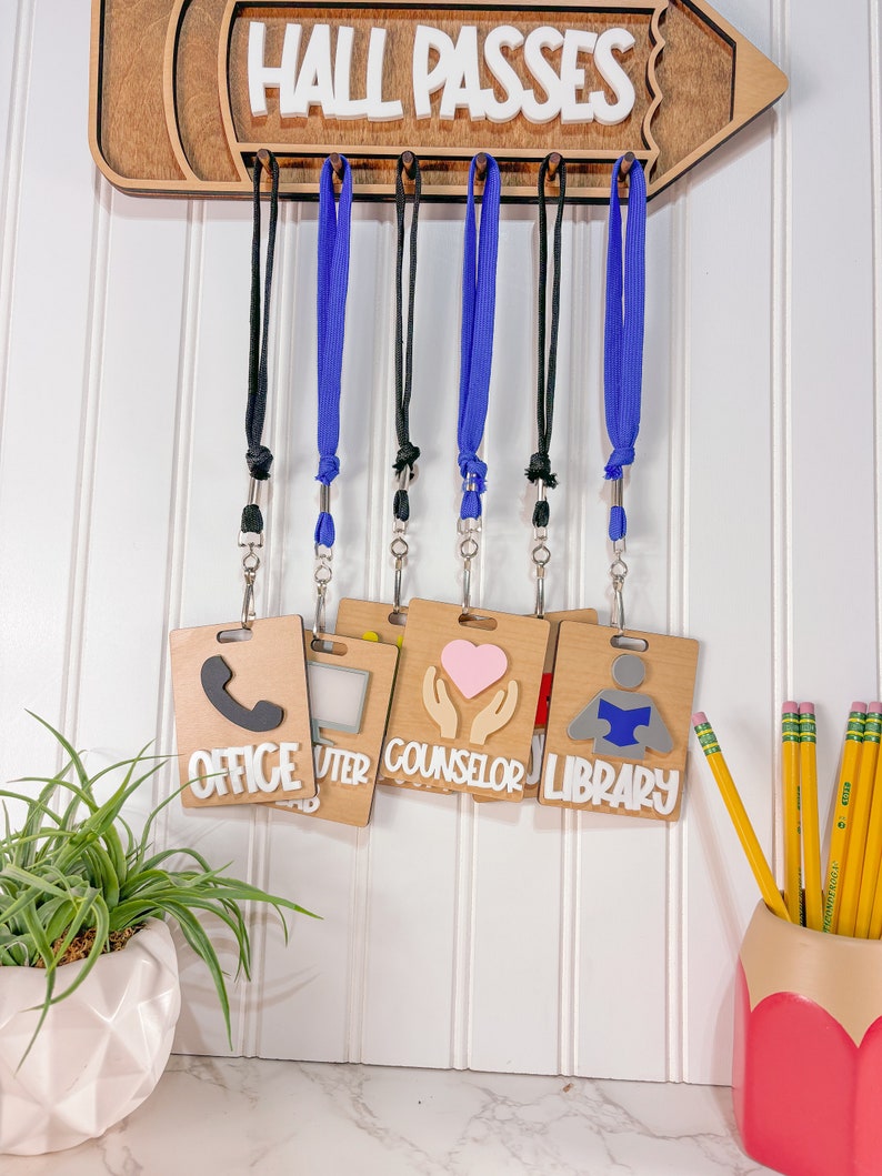 Hall Pass Hanger: Birch Wood Classroom Set With 6 Passes - Etsy