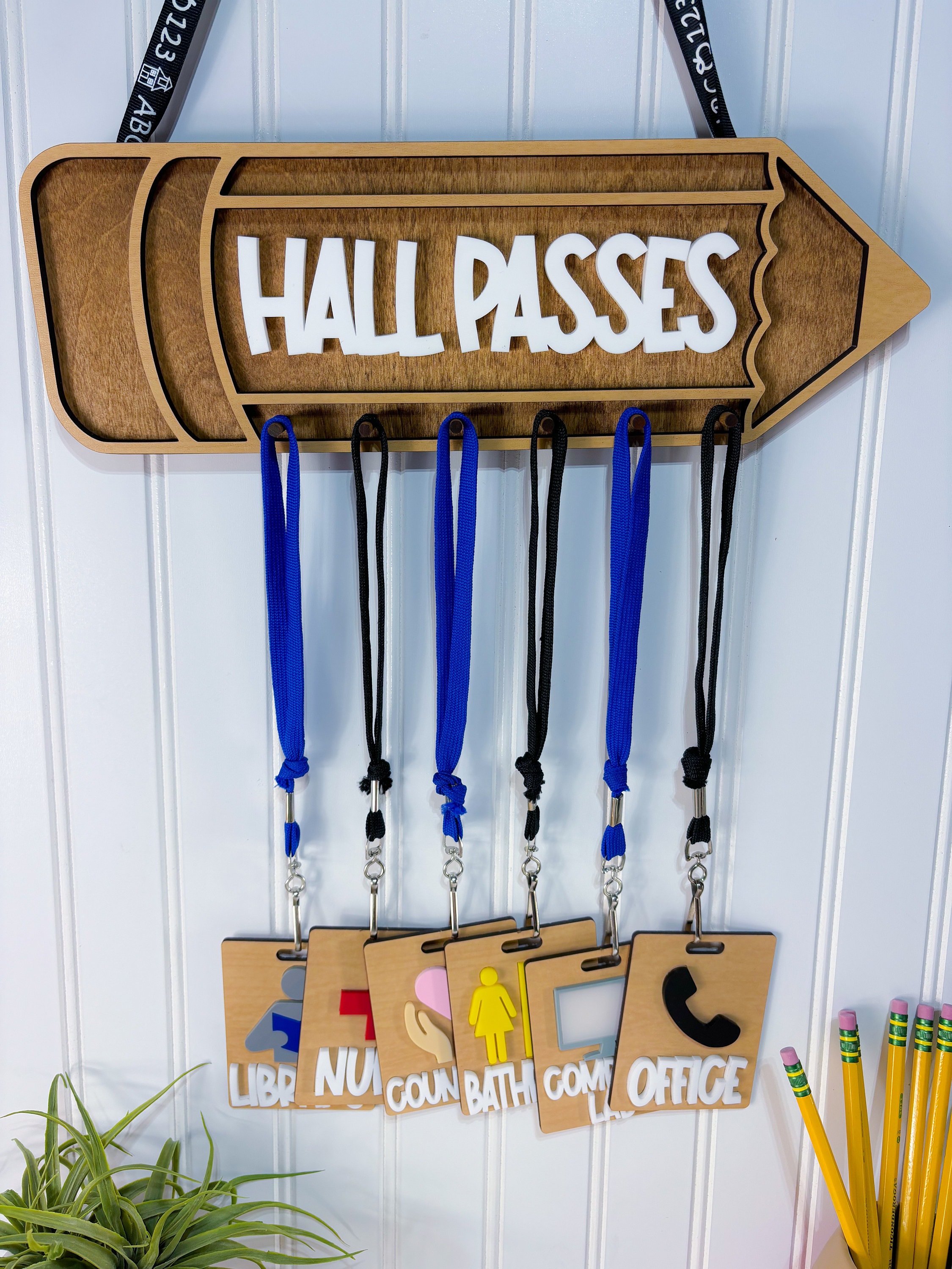 Hall Pass Hanger: Birch Wood Classroom Set With 6 Passes - Etsy