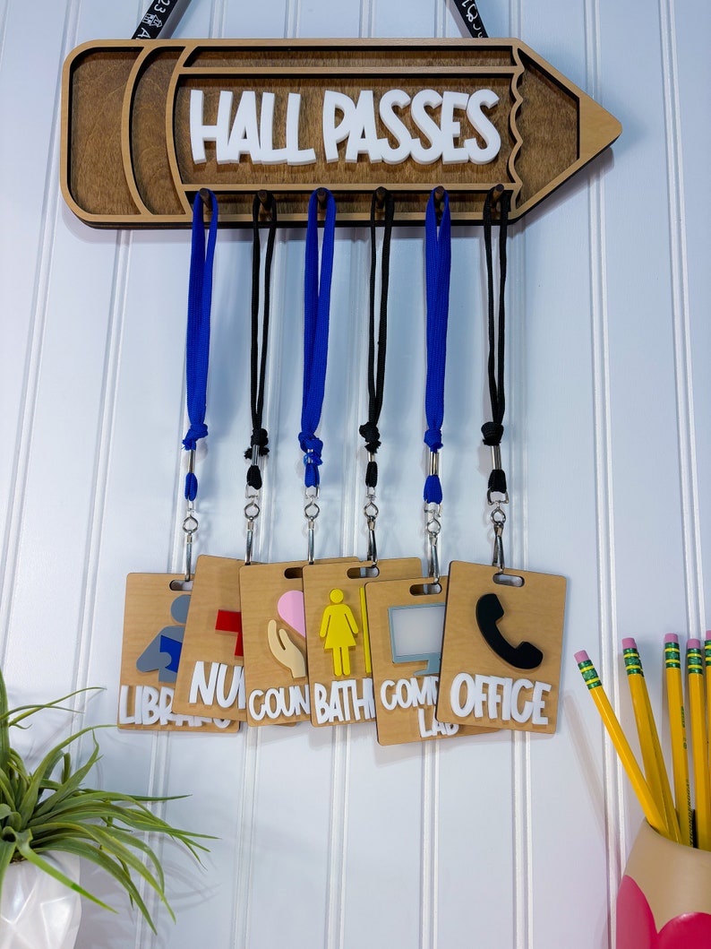 Hall Pass Hanger: Birch Wood Classroom Set With 6 Passes - Etsy