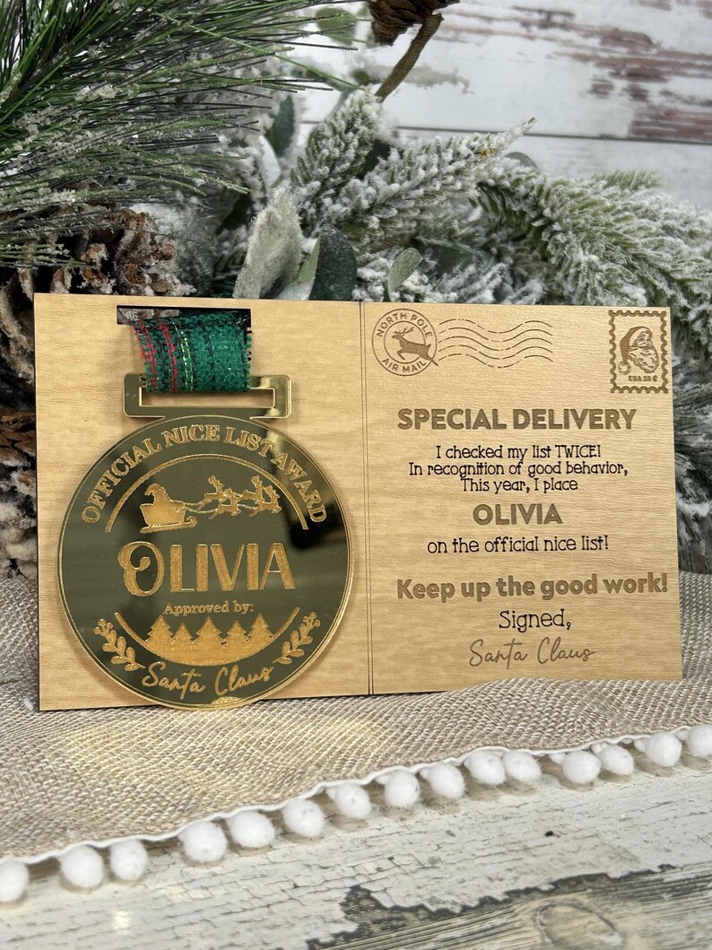 Santa's Nice List Award, Gold Acrylic Nice List Keepsake, Official Nice ...