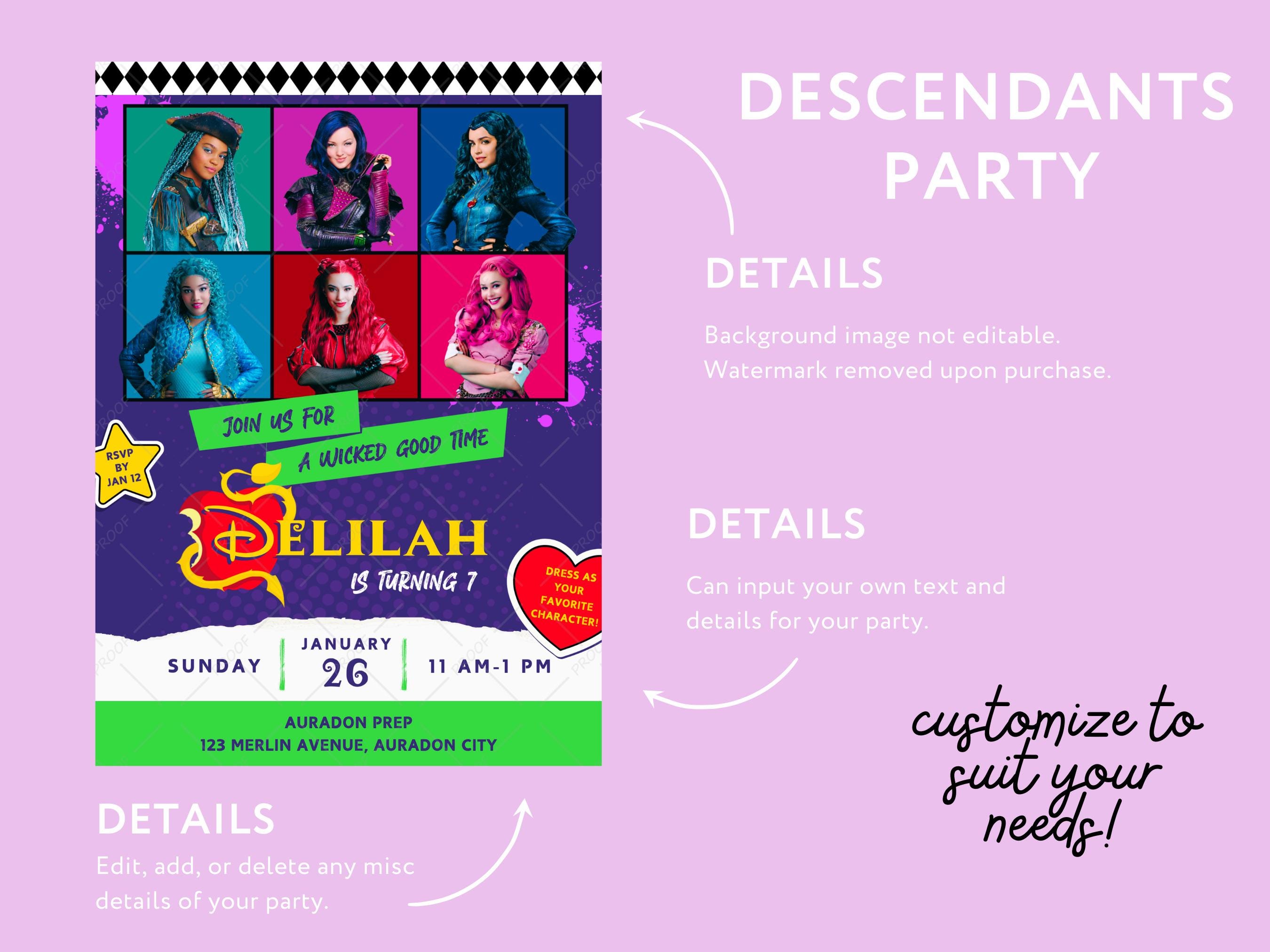 Descendants Birthday Party Invitation – Editable Canva Template ...