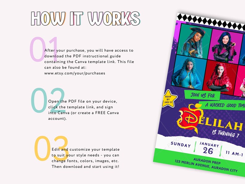 Descendants Birthday Party Invitation – Editable Canva Template ...