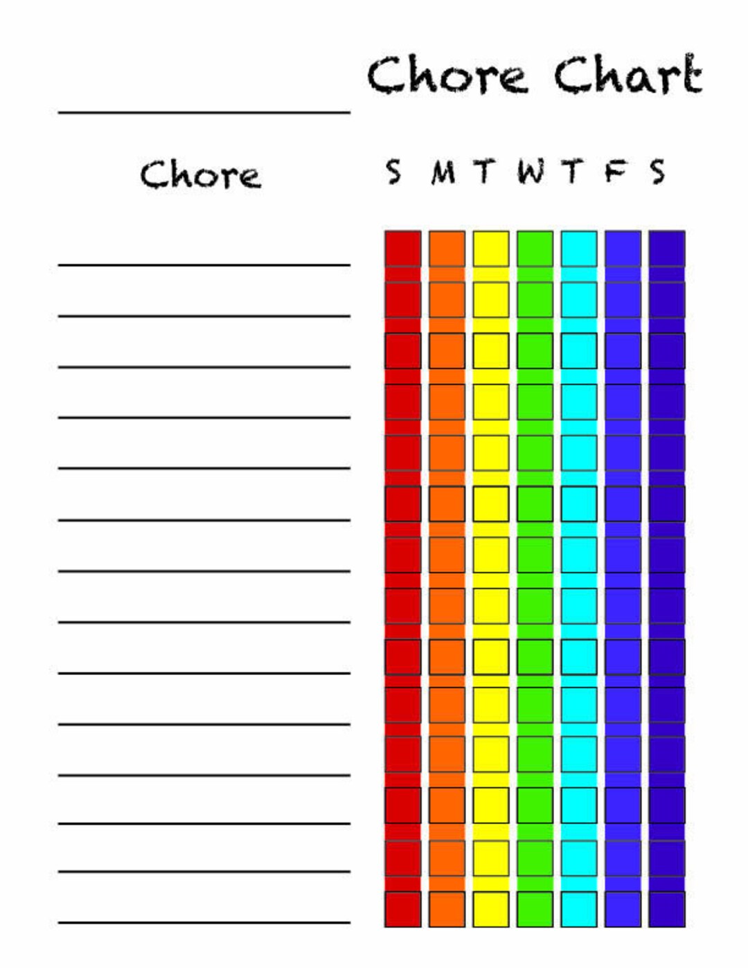 Rainbow Fill-in Chore Chart - Etsy
