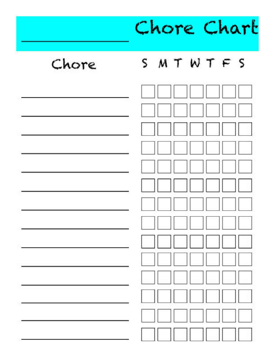 Blue Fill-in Chore Chart - Etsy