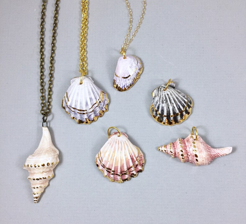Ocean Collection Ceramic & 22k Gold Shell Necklace Shell - Etsy