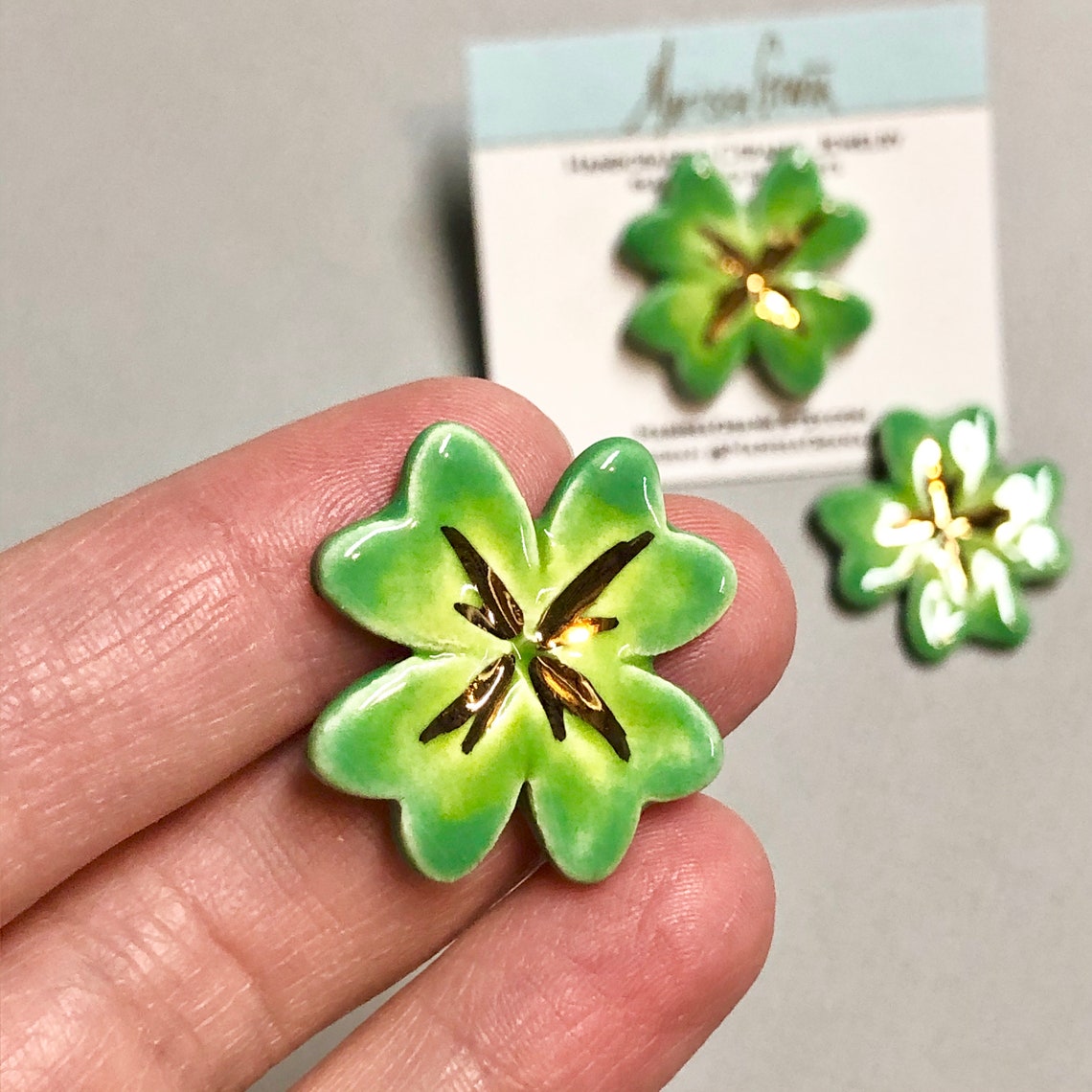 Four Leaf Clover Pin Ceramic & 22k Gold St. Patrick's - Etsy