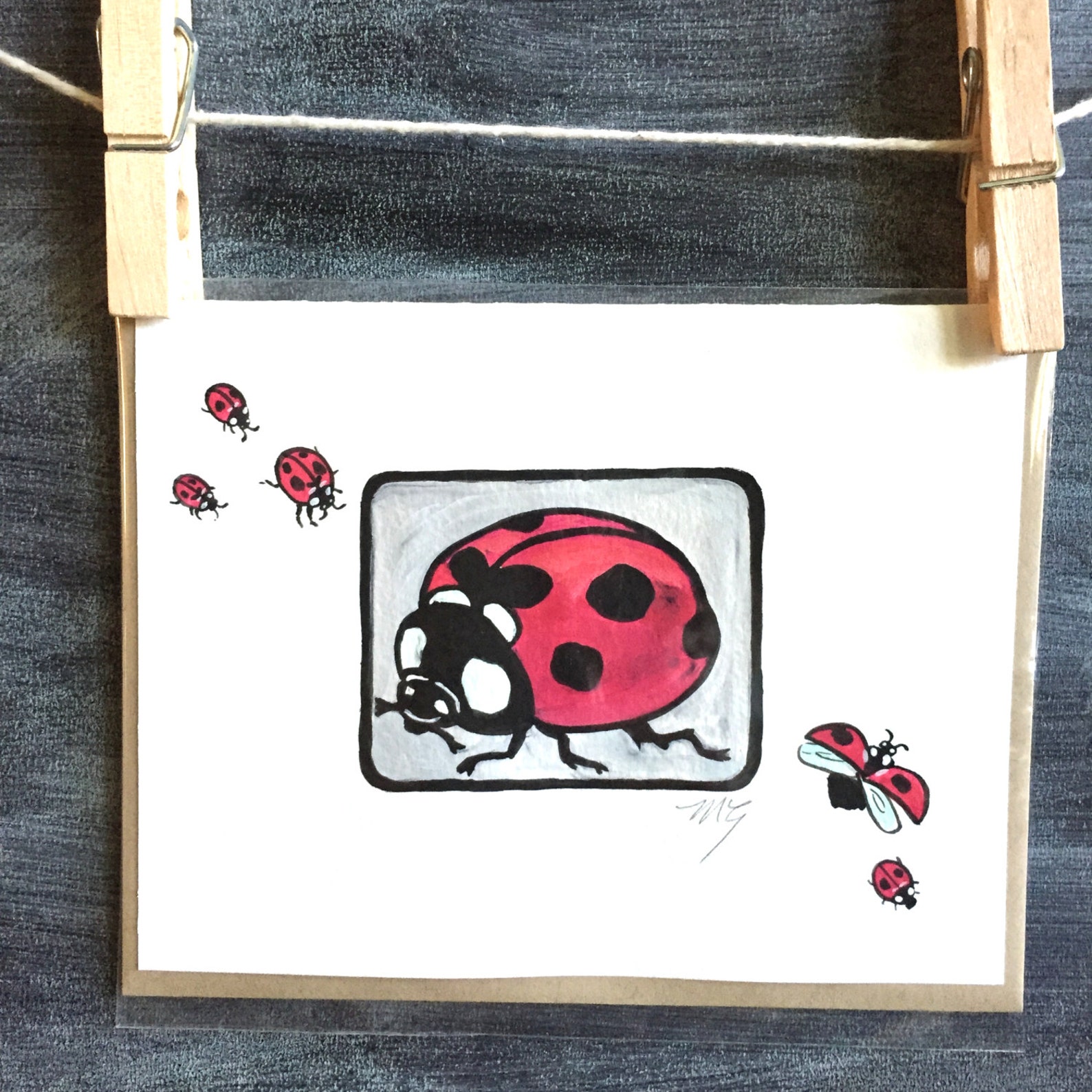 Hand Painted Lady Bug Card Original Miniature Painting - Etsy