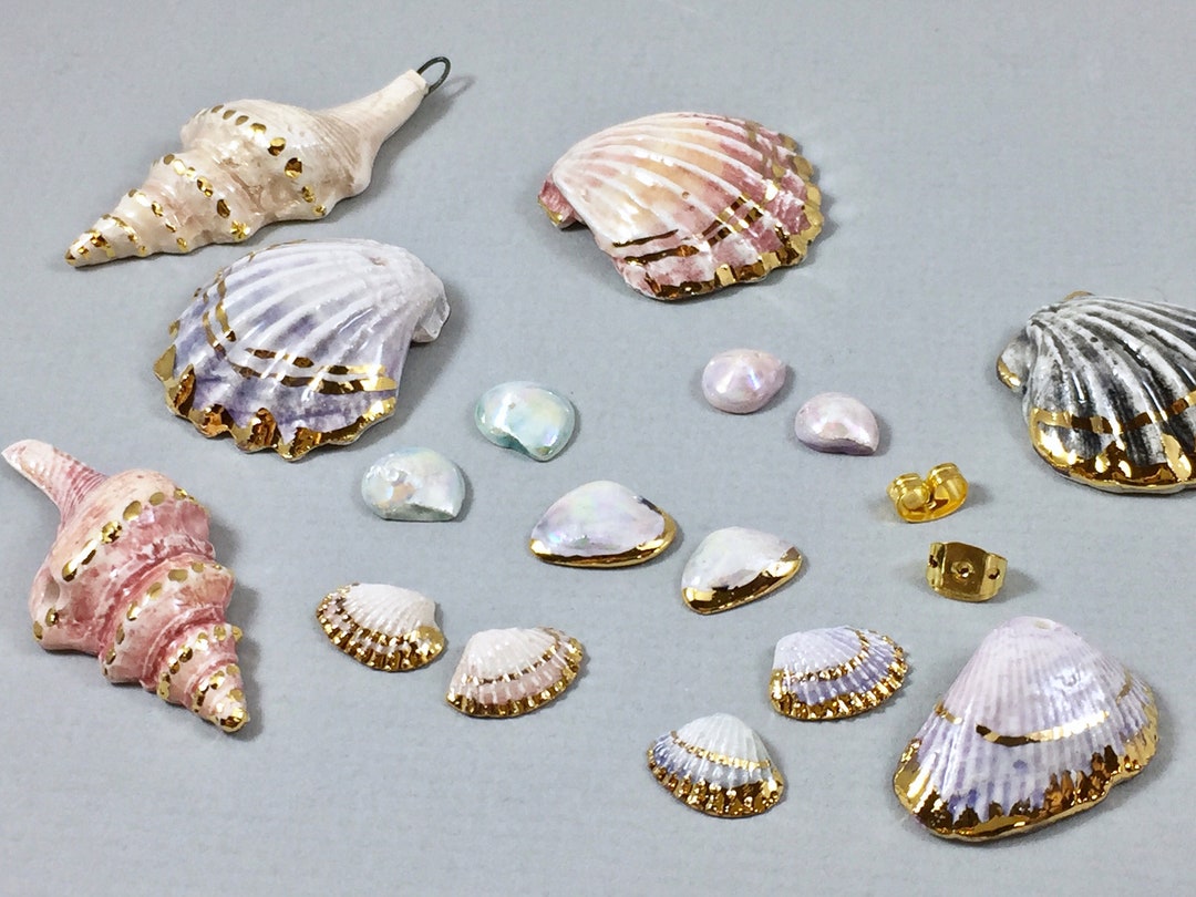 Ocean Collection, Ceramic & 22k Gold Shell Necklace, Shell Earrings ...