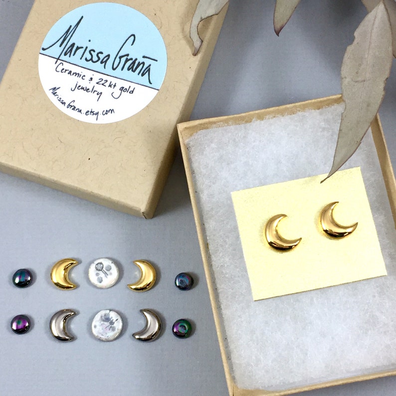 Celestial Stud Earrings Ceramic & 22k Gold Modern Ceramic - Etsy