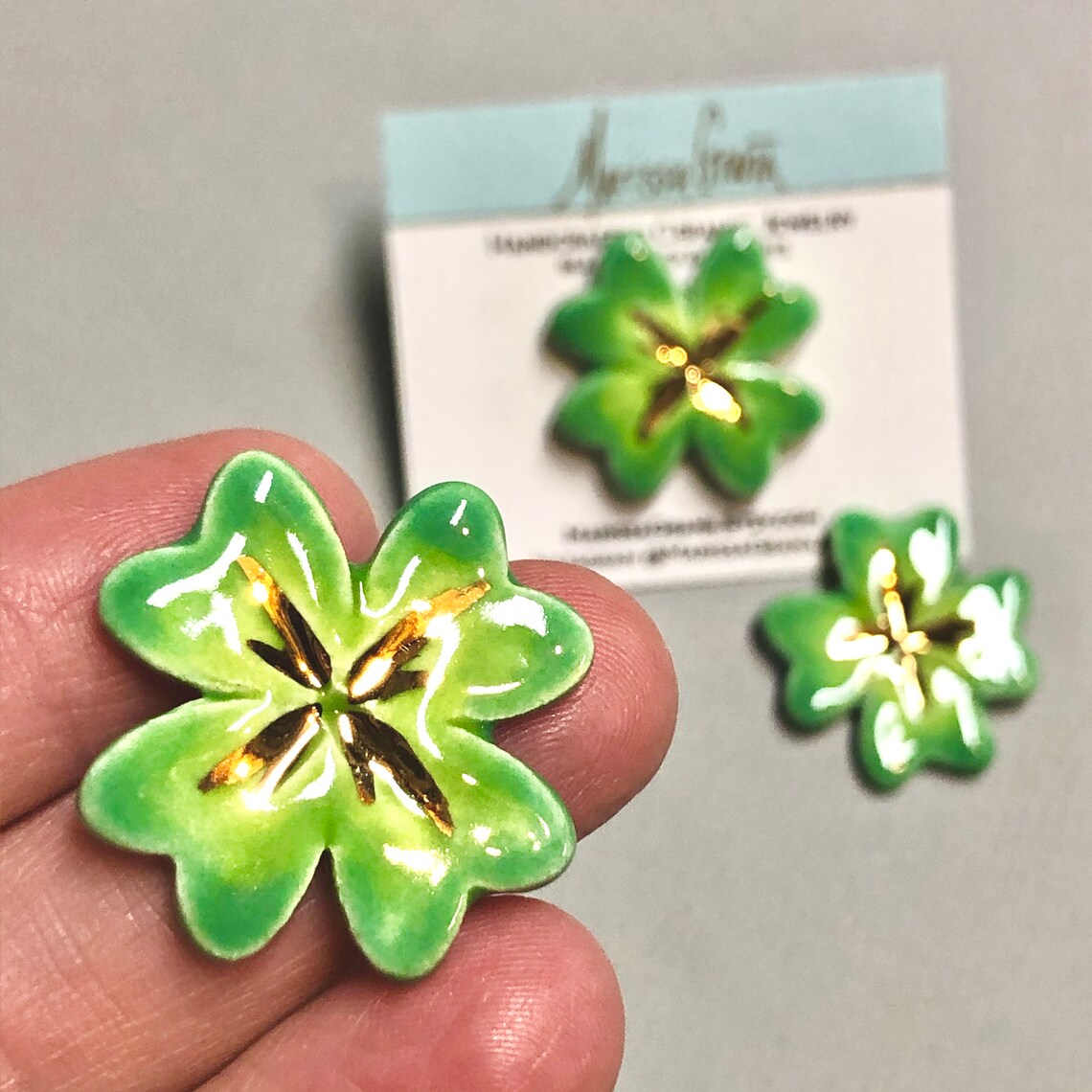Four Leaf Clover Pin Ceramic & 22k Gold St. Patrick's - Etsy