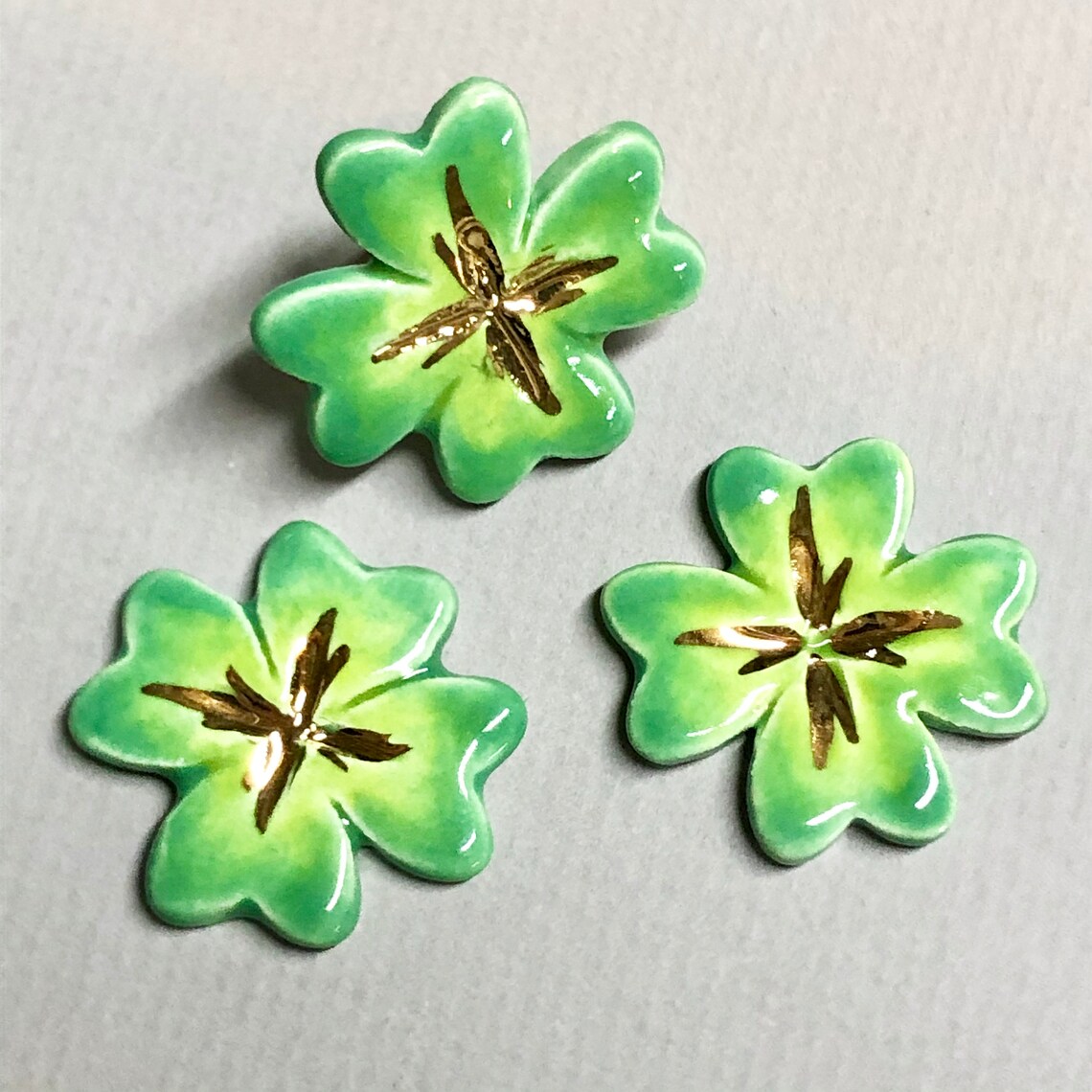 Four Leaf Clover Pin Ceramic & 22k Gold St. Patrick's - Etsy