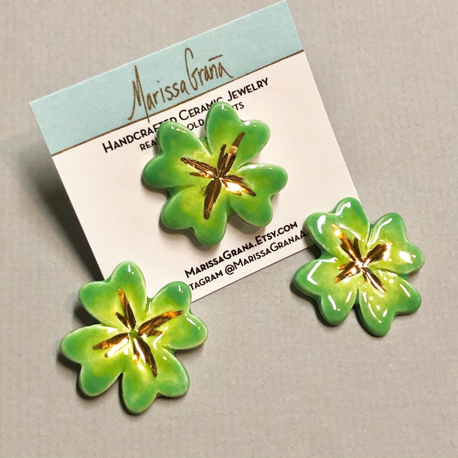 Four Leaf Clover Pin Ceramic & 22k Gold St. Patrick's - Etsy