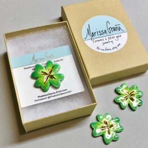 Four Leaf Clover Pin Ceramic & 22k Gold St. Patrick's - Etsy