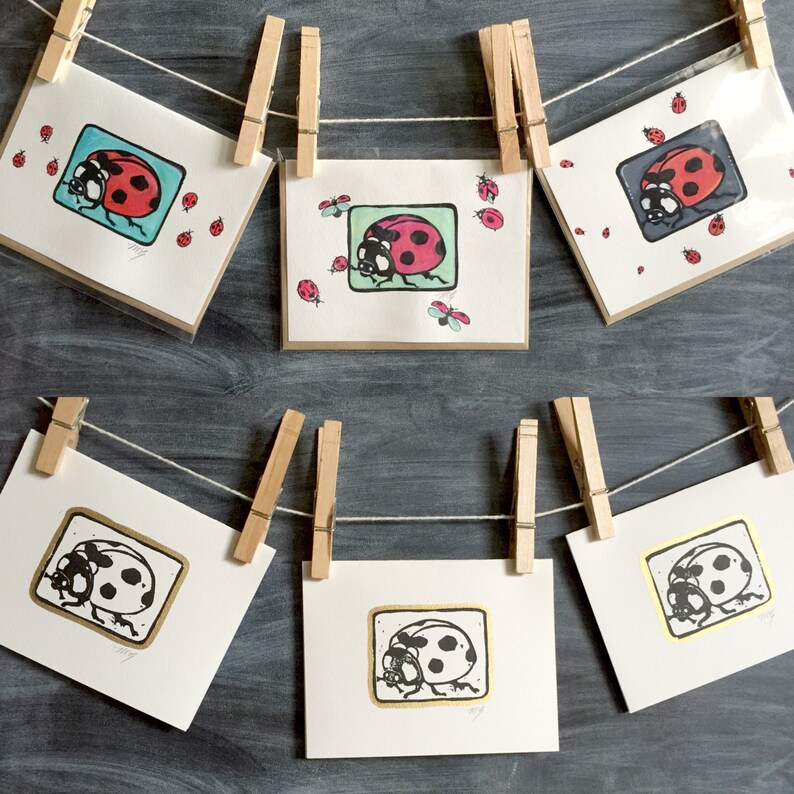 Hand Painted Lady Bug Card Original Miniature Painting - Etsy